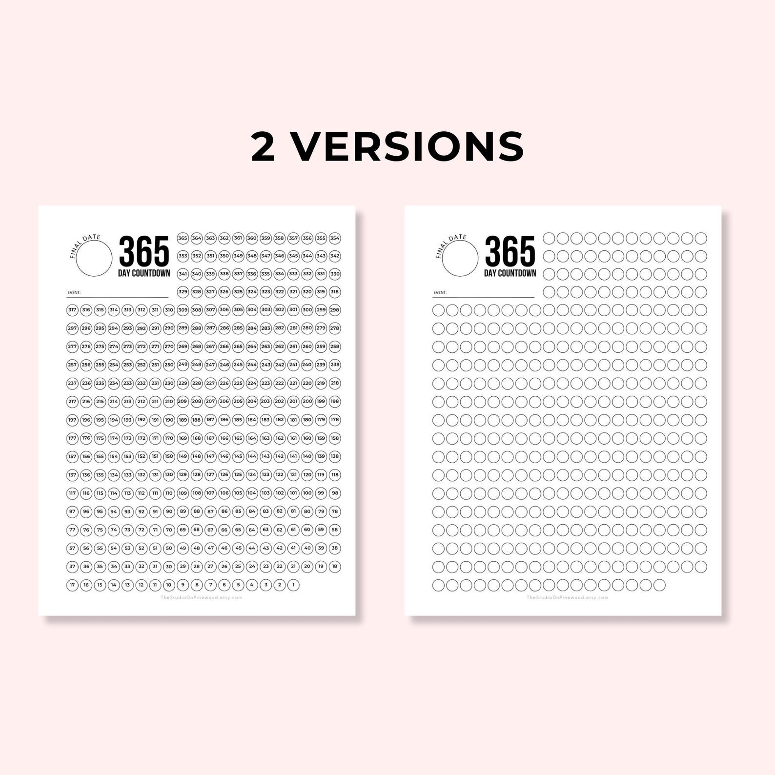 365 Day Countdown Tracker Printable: Retirement, Wedding, Vacation, Birthday, Anniversary ...