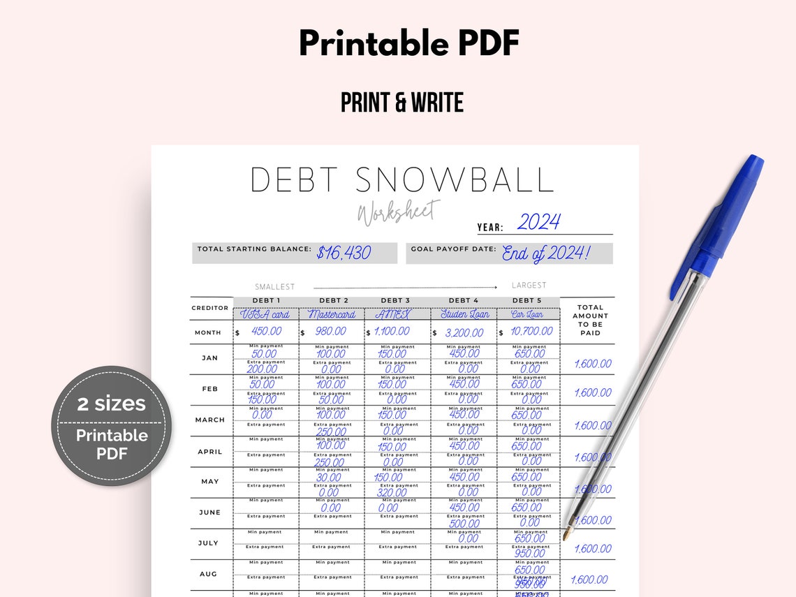 Debt Snowball Debt Payoff Tracker Debt Snowball Method Printable PDF ...