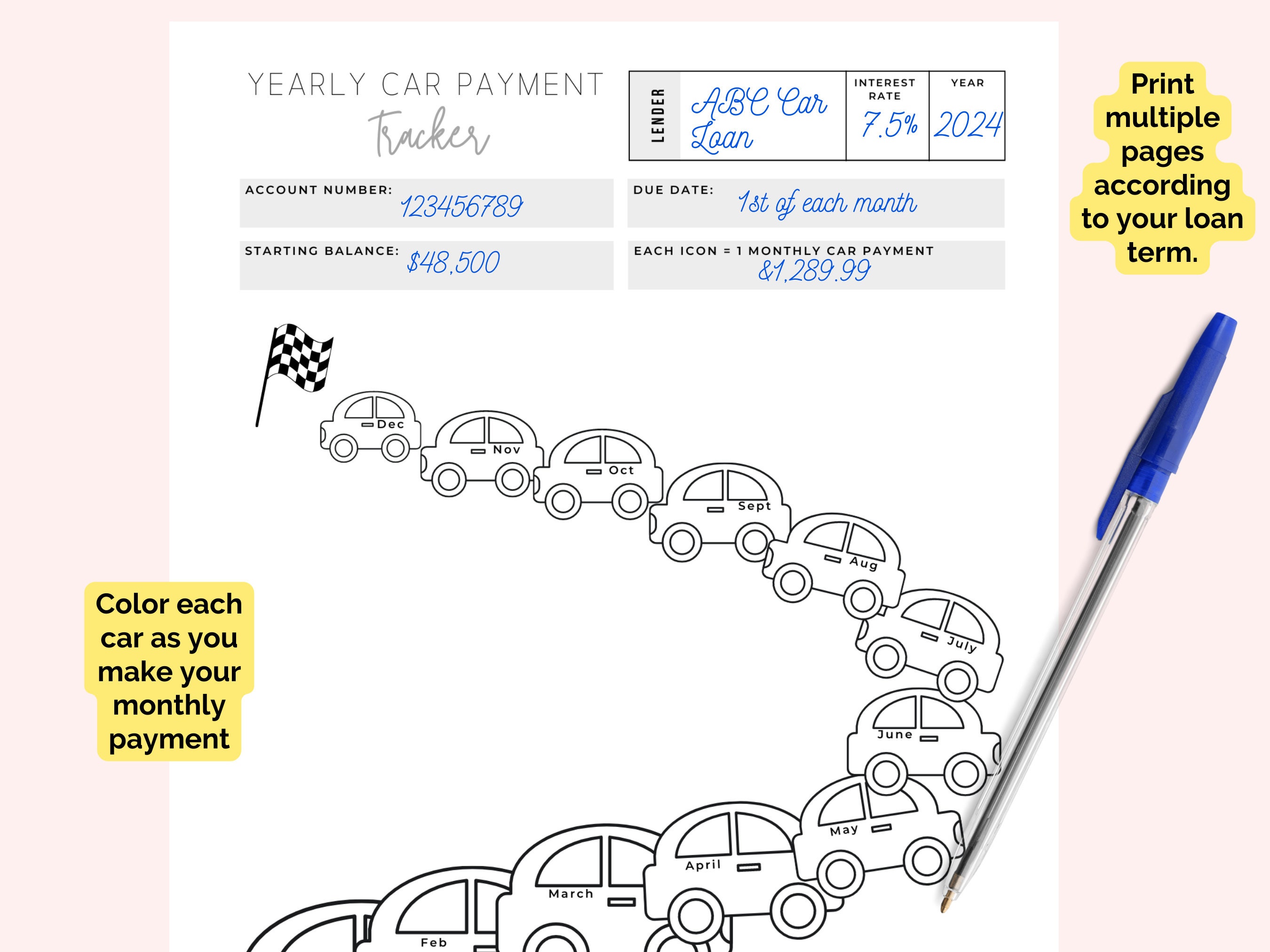 Car Payment Tracker | Yearly Car Payment Tracker | Debt Payoff Tracker ...