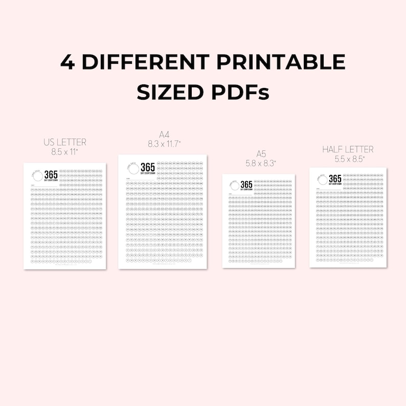 365 Day Countdown Tracker Printable: Retirement, Wedding, Vacation ...