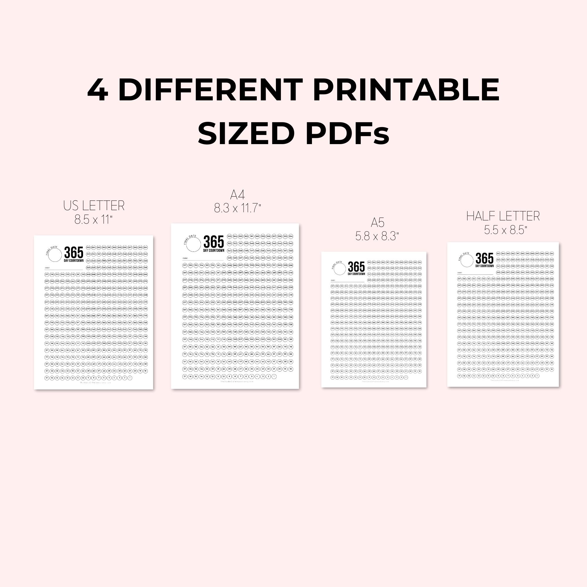 365 Day Countdown Tracker Printable: Retirement, Wedding, Vacation ...