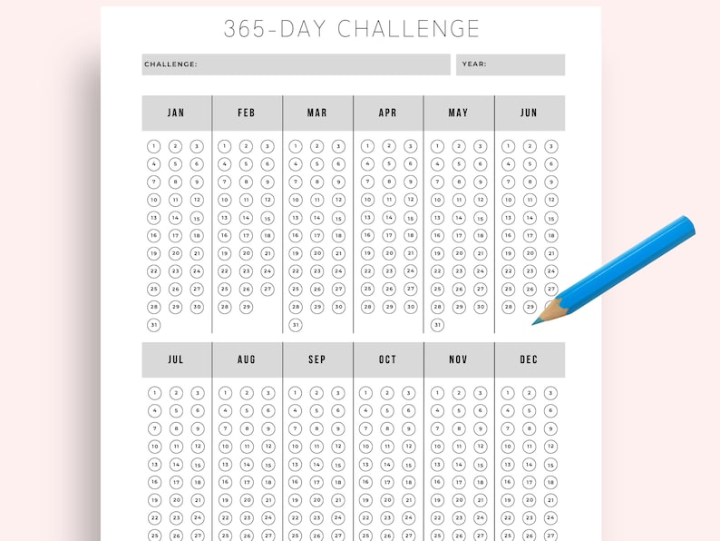 365-day Challenge 365 Day Challenge Tracker Printable PDF Instant ...
