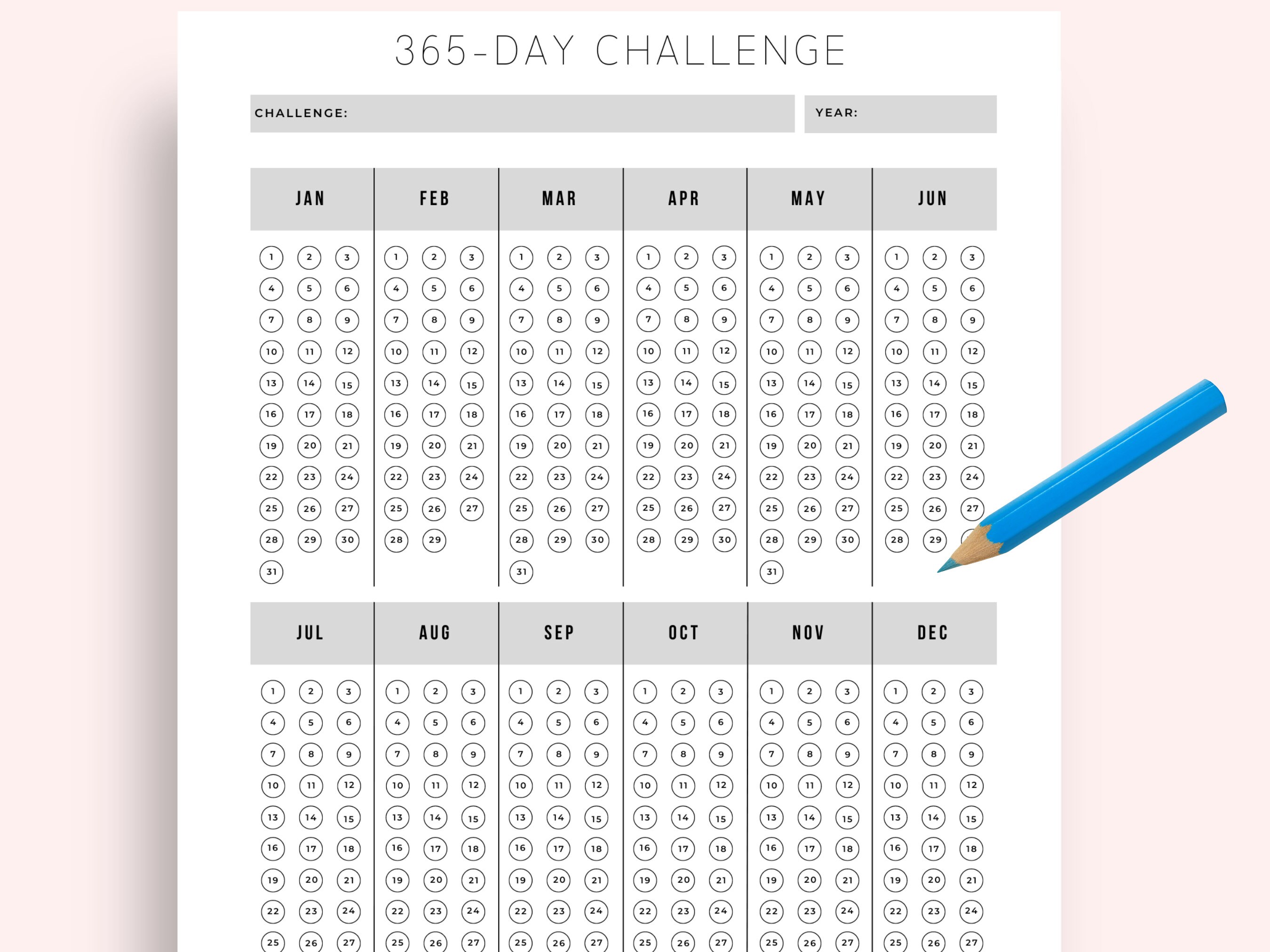 365-day Challenge 365 Day Challenge Tracker Printable PDF Instant ...