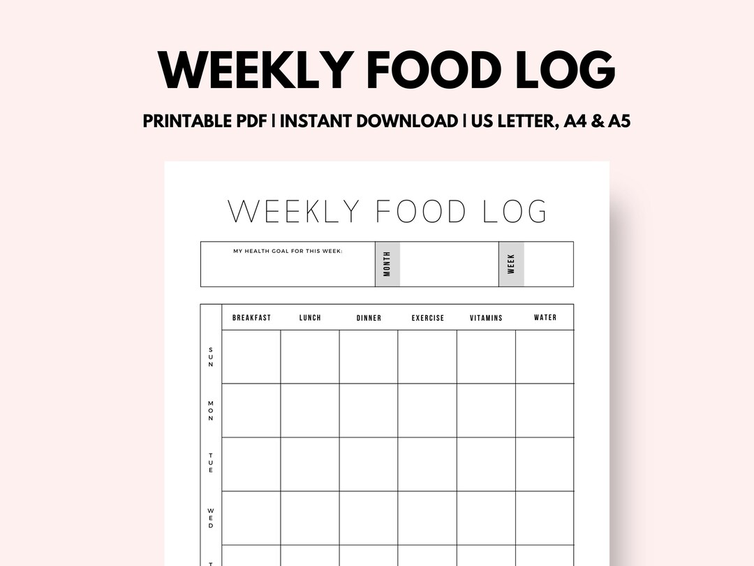 Weekly Food Log | Health and Fitness Printable | Food Journal ...