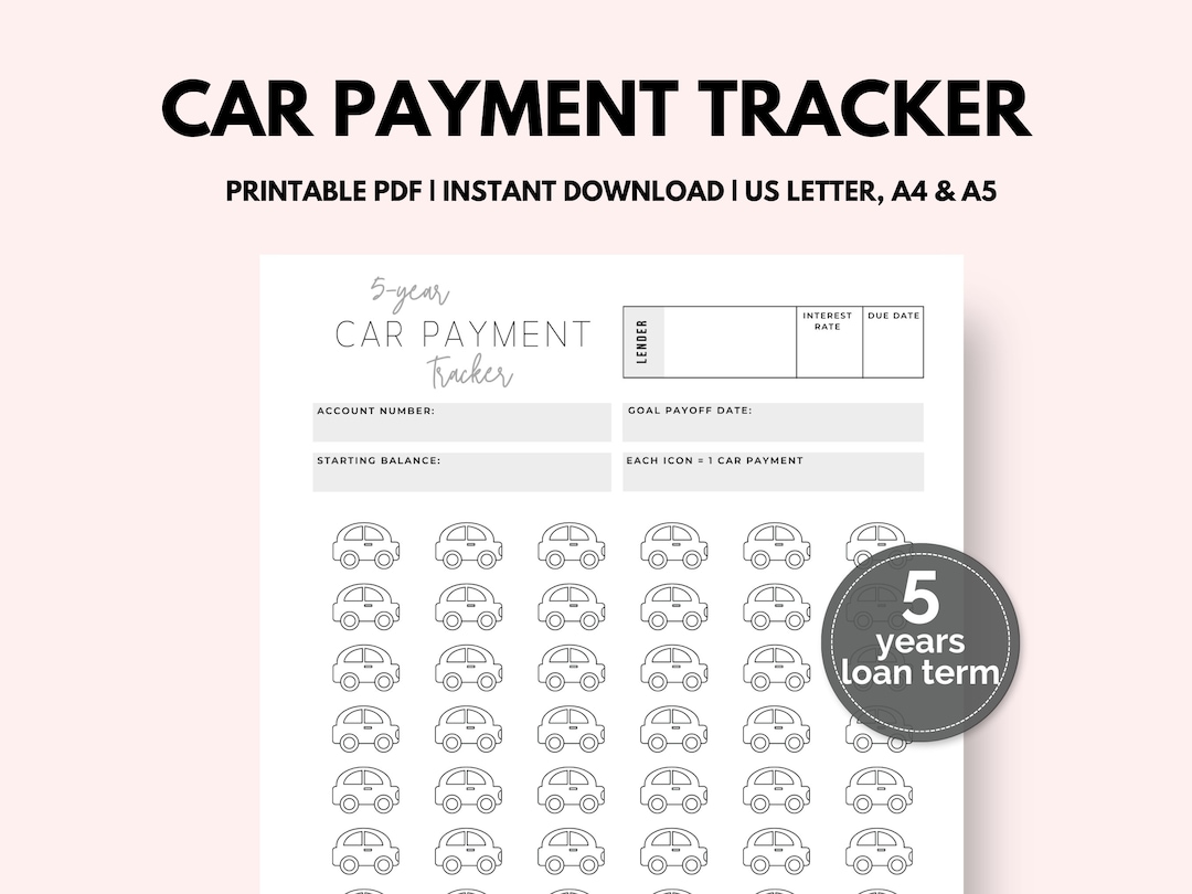 Car Loan Payment Tracker | 5 Year Car Payment Tracker | Debt Payoff ...