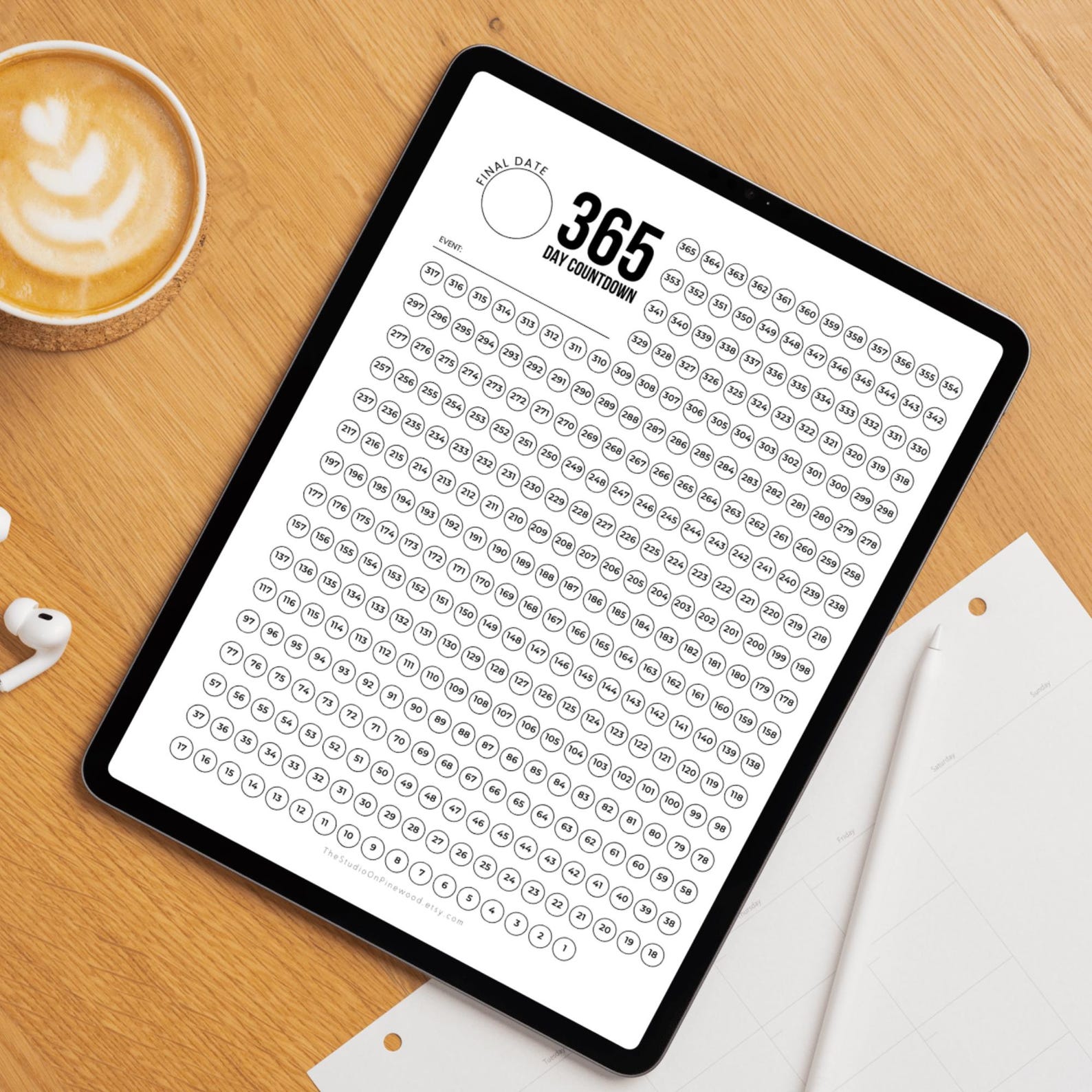 365 Day Countdown Tracker Printable: Retirement, Wedding, Vacation ...