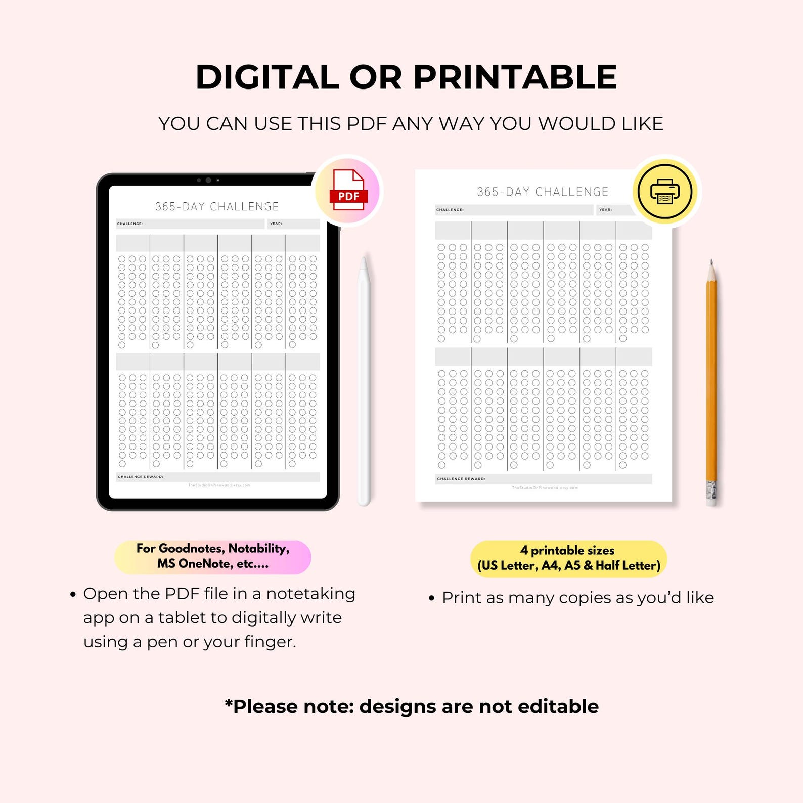 365-day Challenge | 365-day Challenge Tracker | Printable PDF | Instant ...