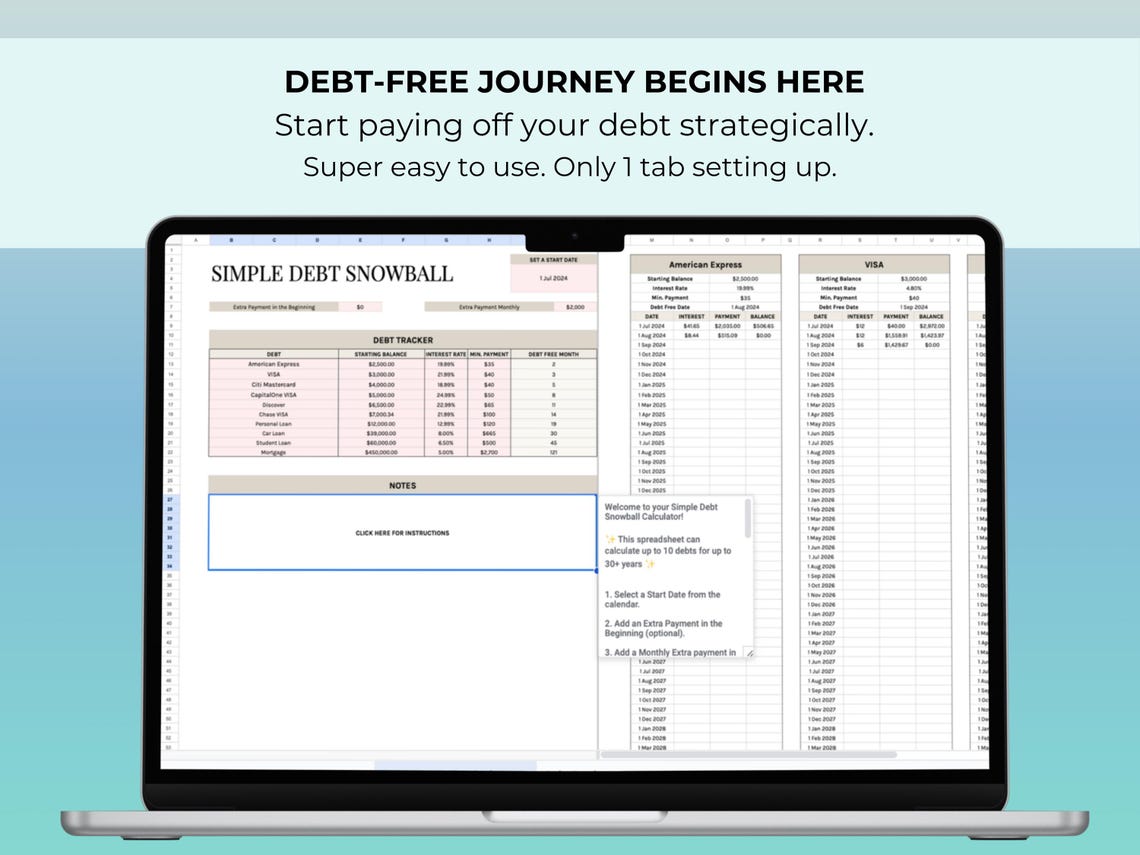 Simple Debt Snowball Spreadsheet: Google Sheets Debt Payoff Tracker ...