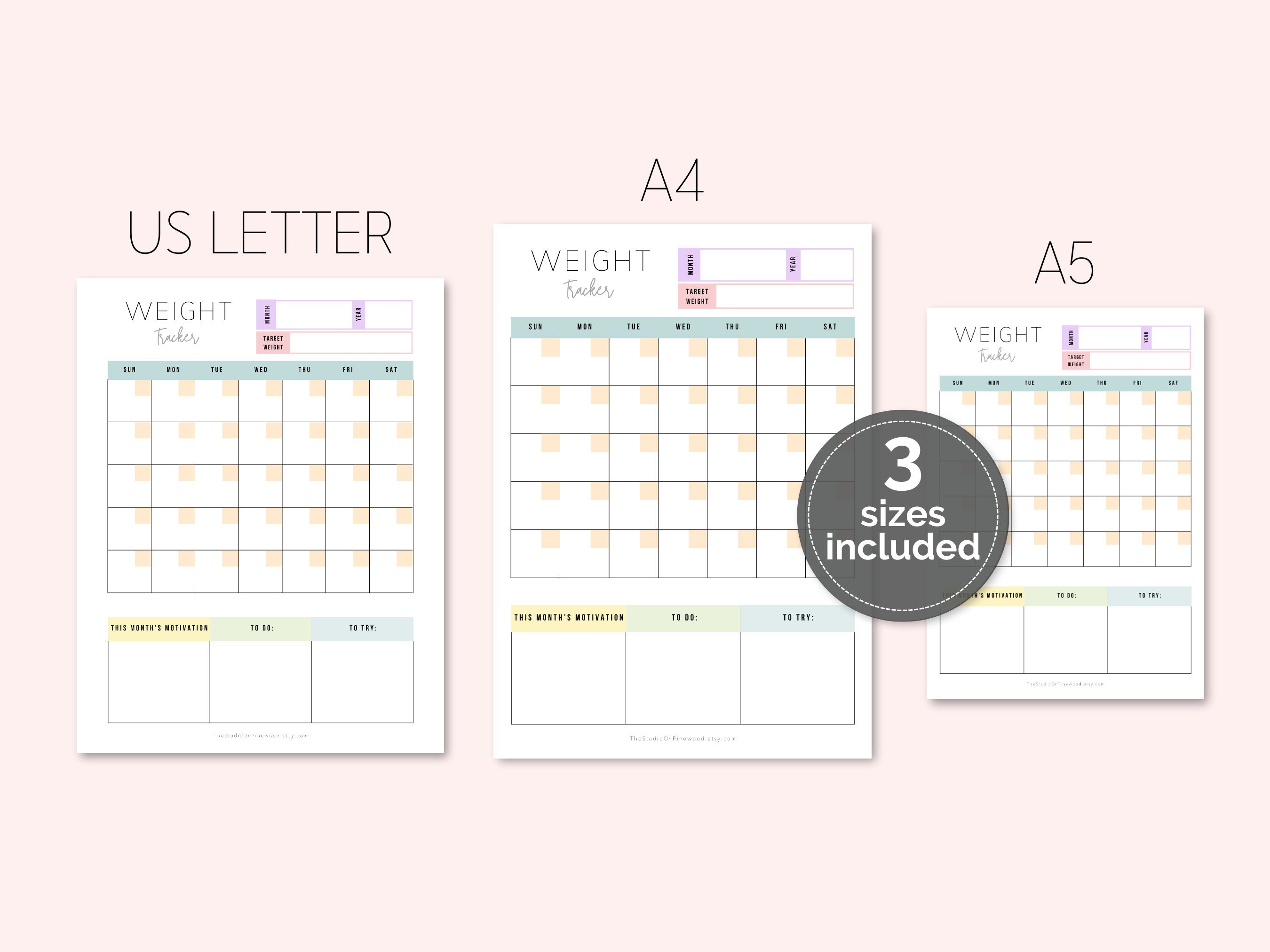 Weight Tracker | Monthly Weight Tracker | Color | Printable PDF ...