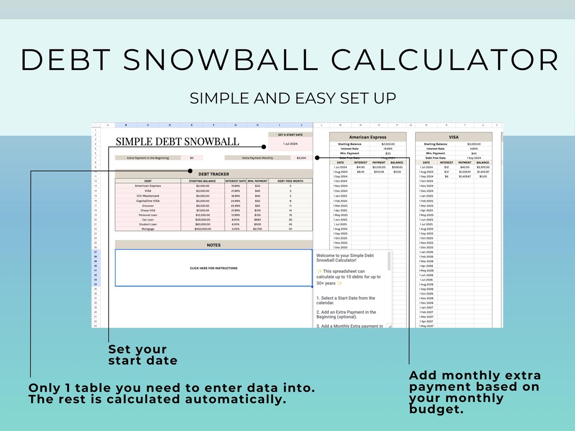Simple Debt Snowball Spreadsheet: Google Sheets Debt Payoff Tracker ...