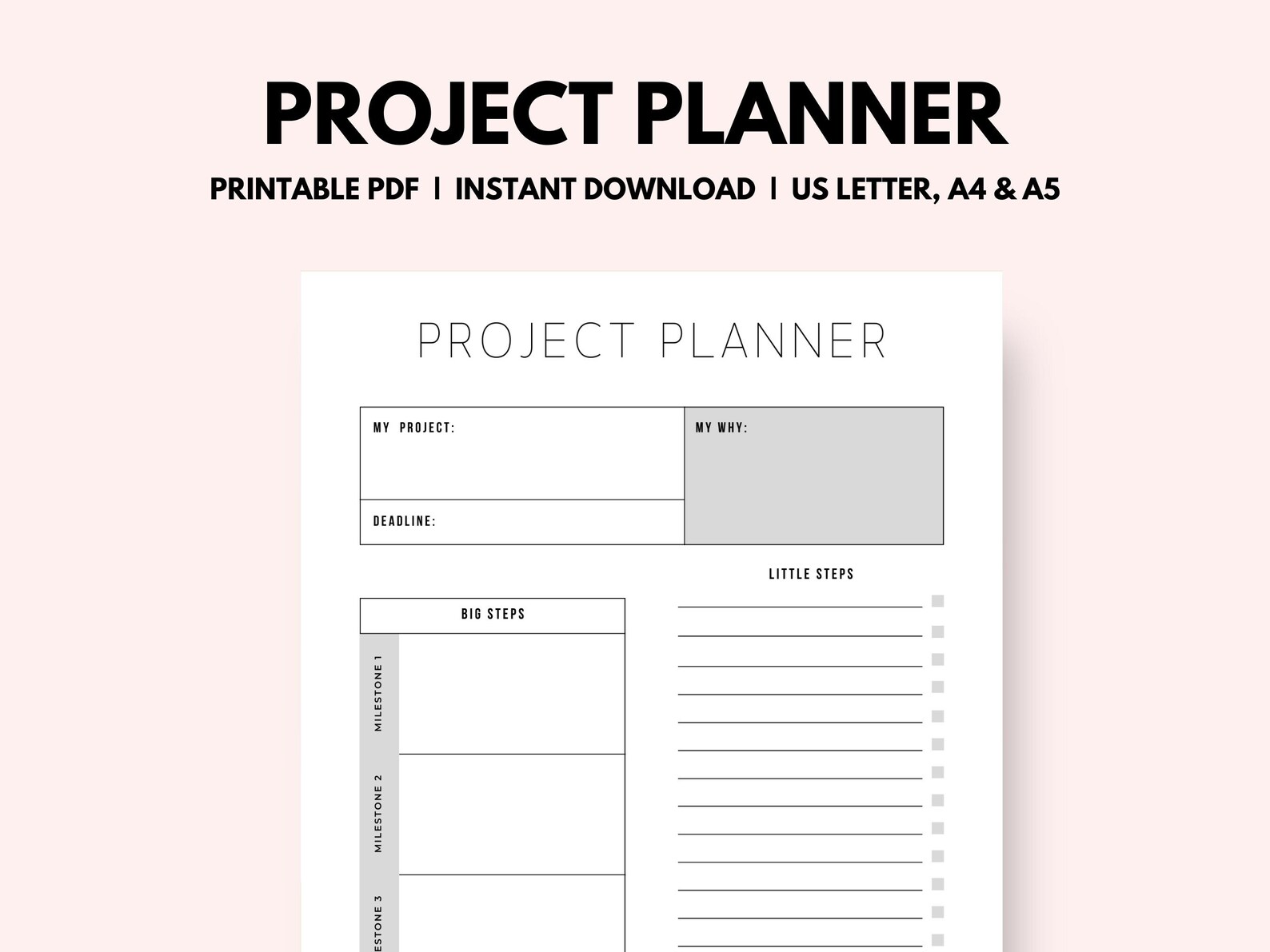 Project Planner | Simple Project Planner | 1 Page | Project Planner ...
