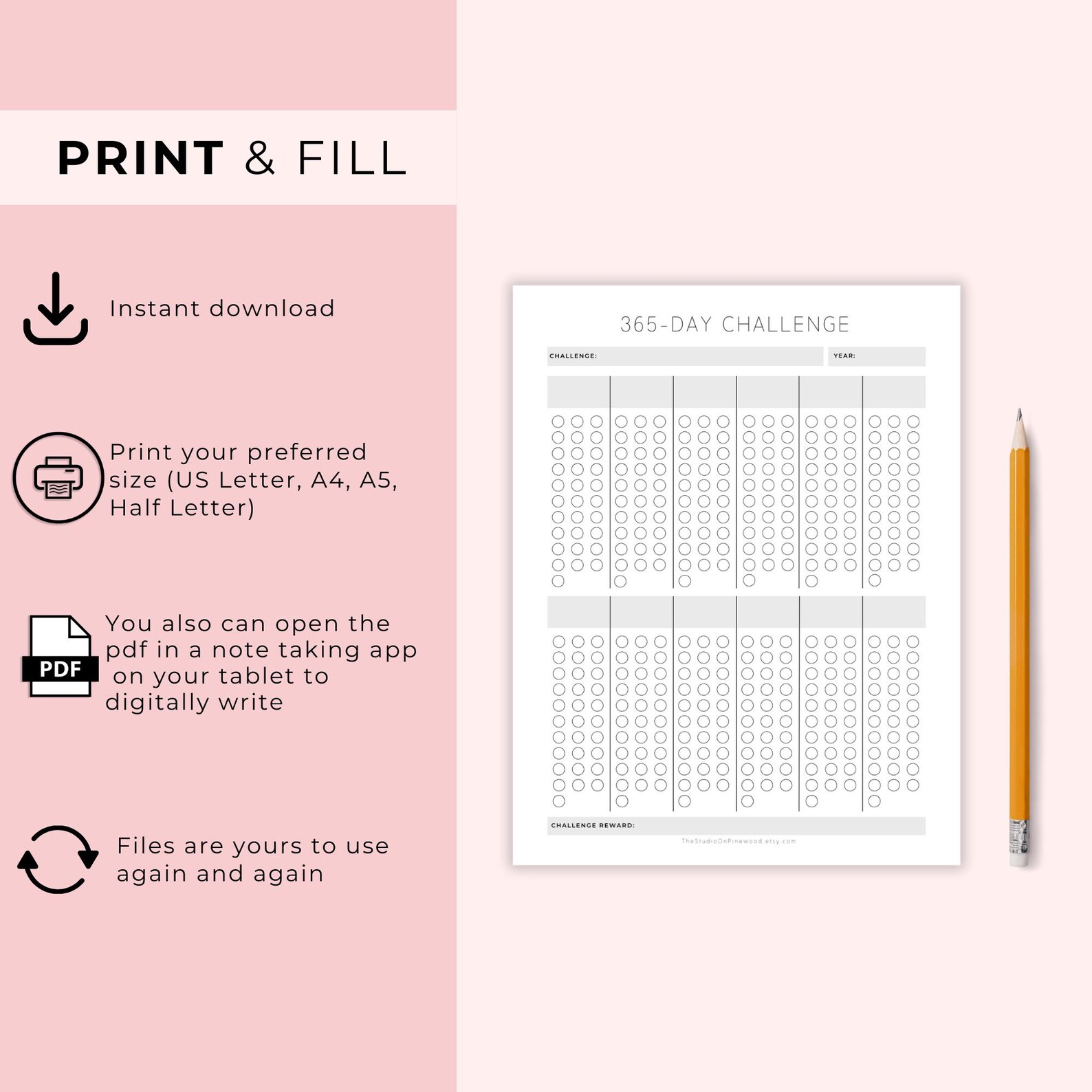 365-day Challenge | 365-day Challenge Tracker | Printable PDF | Instant ...