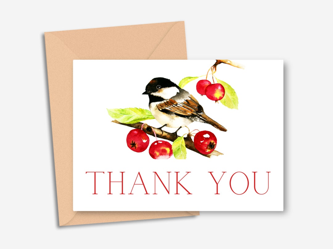 Printable Thank You Card Watercolor Chickadee Bird Digital Card Instant ...