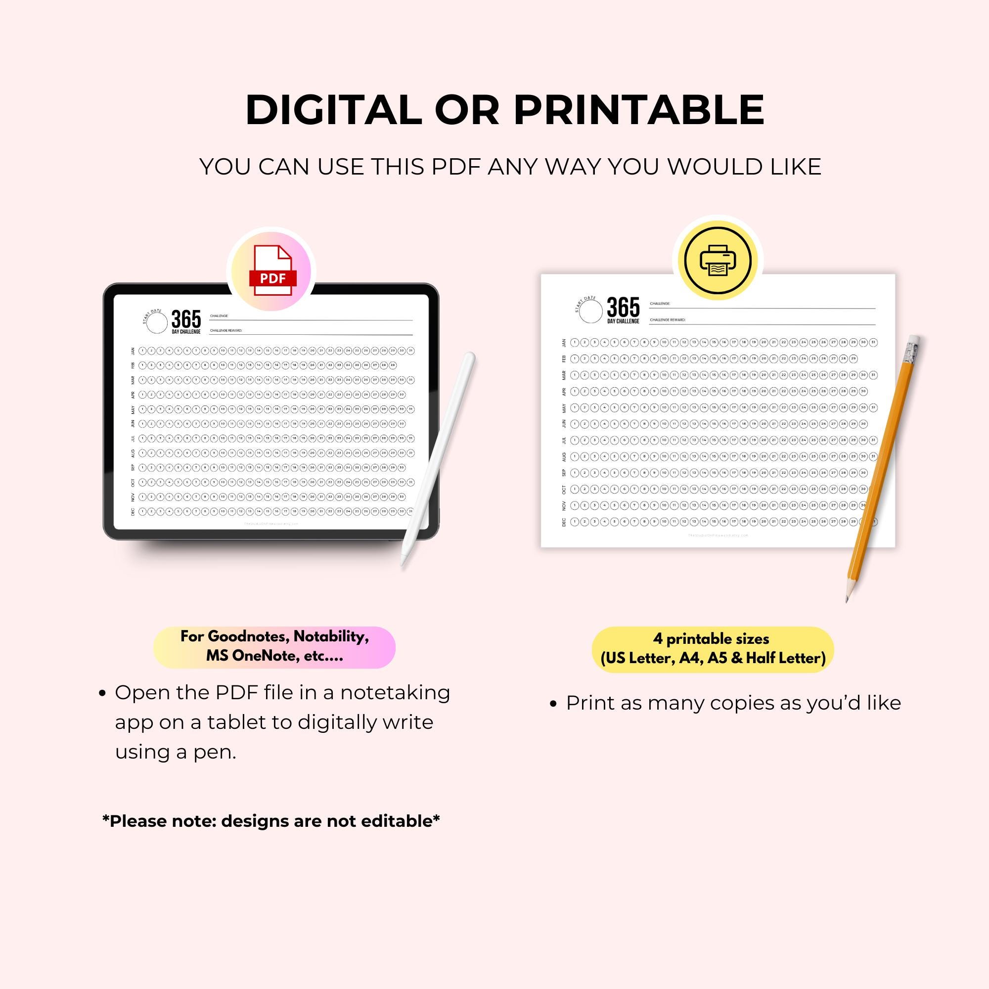 365-day Challenge | 365- Day Challenge Tracker | Printable PDF ...