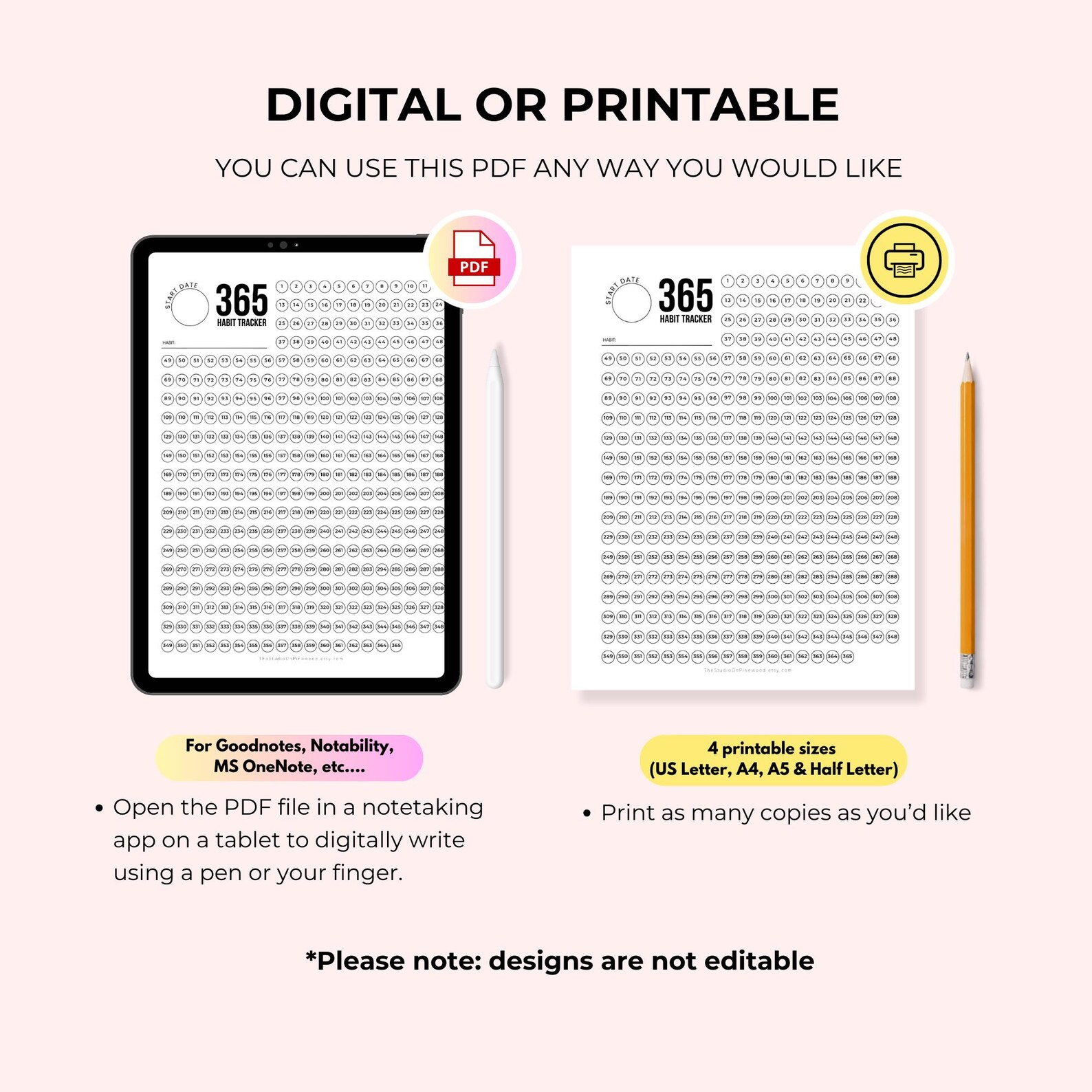 365-day Habit Tracker Printable: Instant PDF Download - Etsy