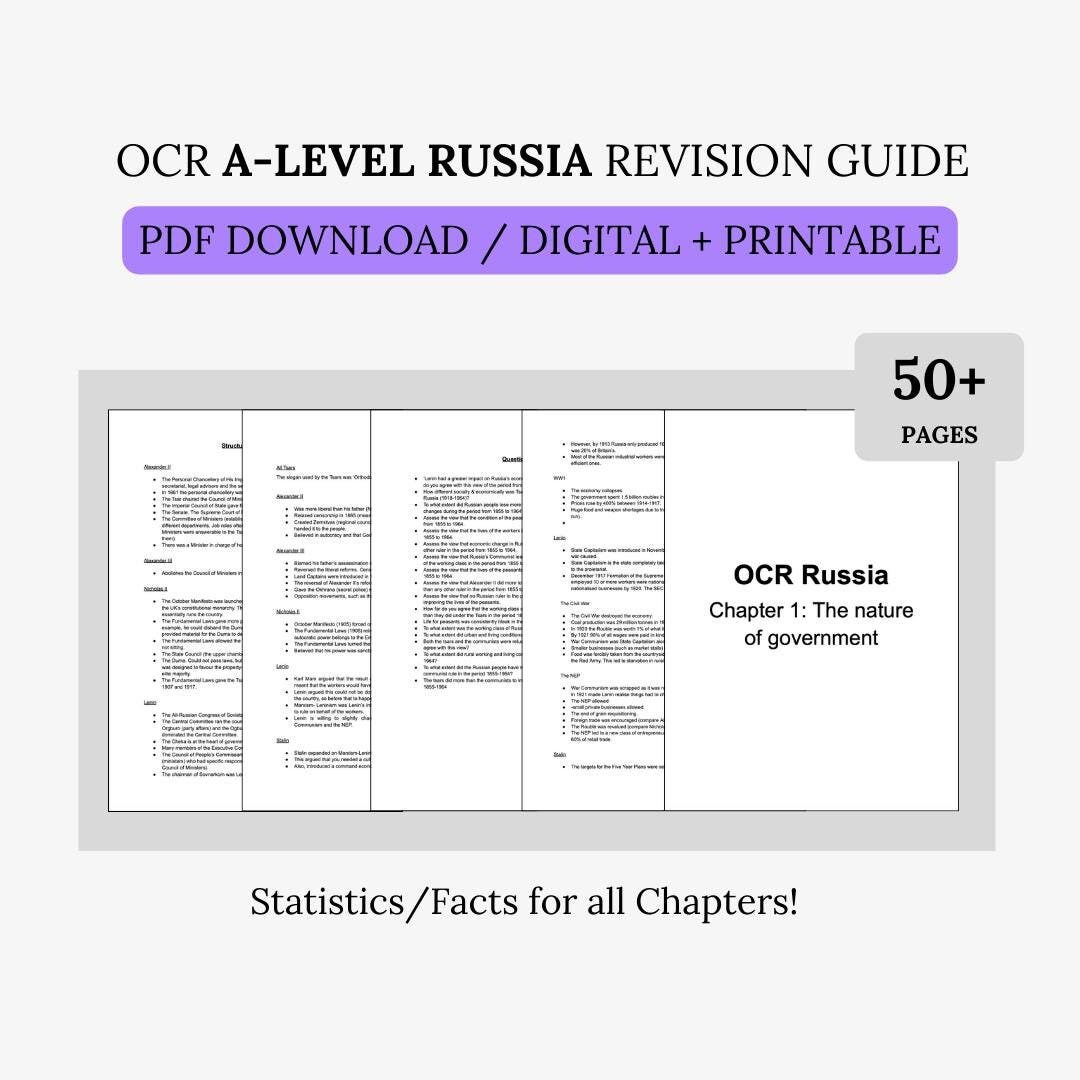 A-level Russia and Its Rulers Revision Bundle Stats for All Chapters - Etsy