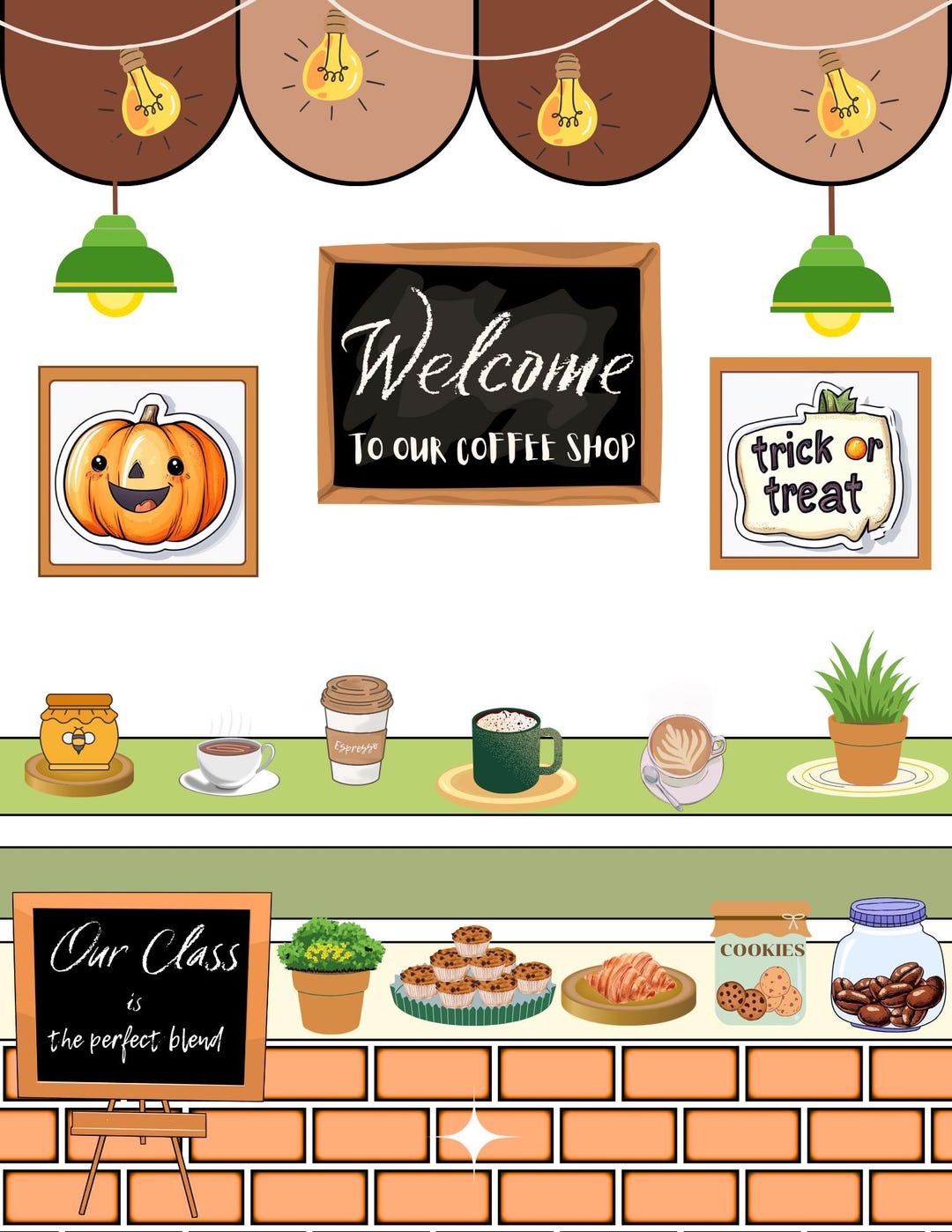 Classroom Coffee Shop Bulletin Board Door Decor Kit Halloween Back to ...