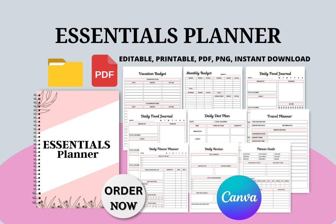 Essentials Planner Printable Digital Organizer for Daily Tasks ...