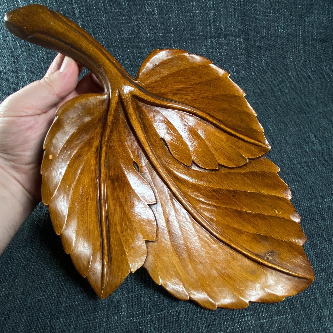 14” Resin Wooden Leaf Design Decoration Plate, Fall Decor, Wood Look ...