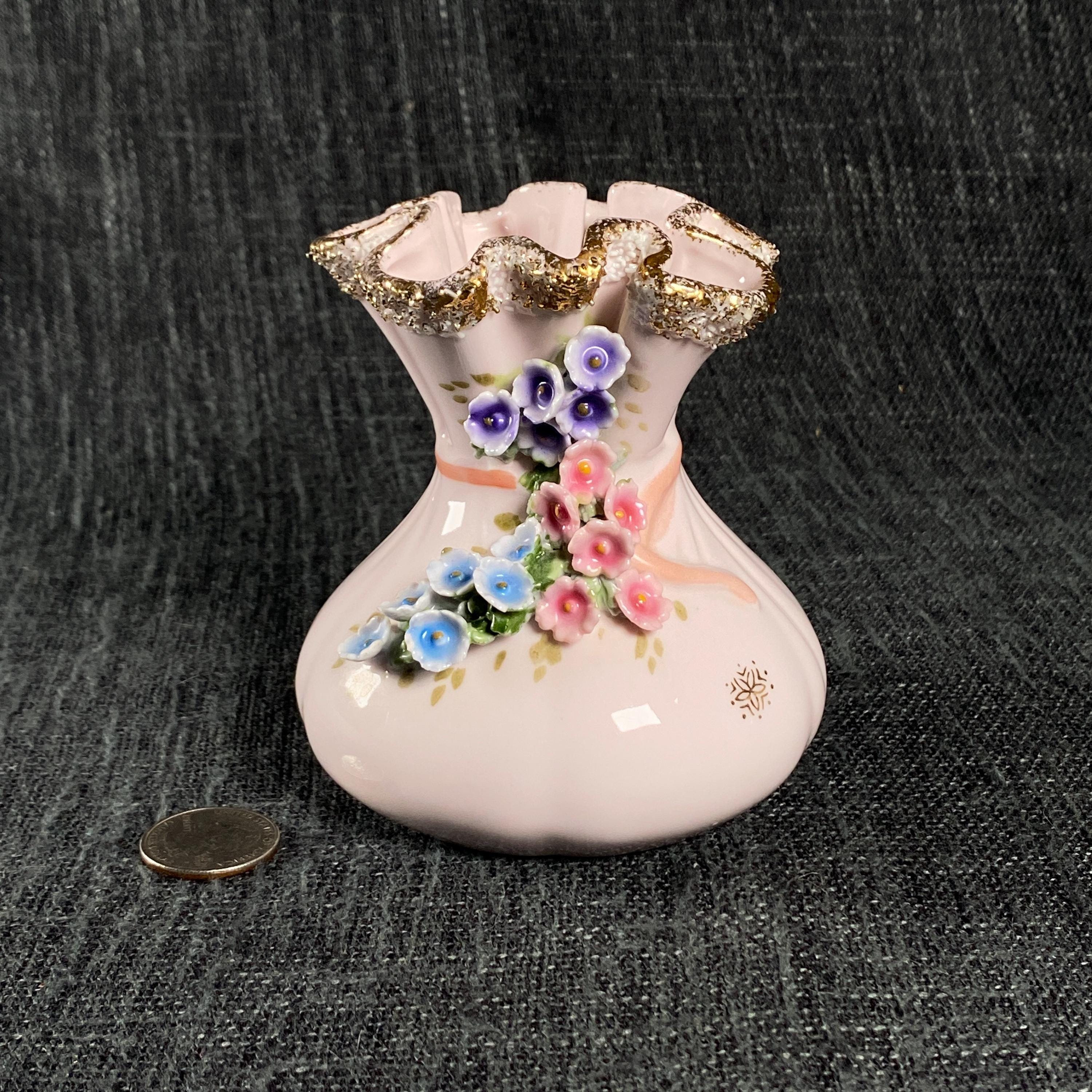 Lefton China Hand-painted Floral Vase: Pink, Purple & Blue Bell Flowers ...