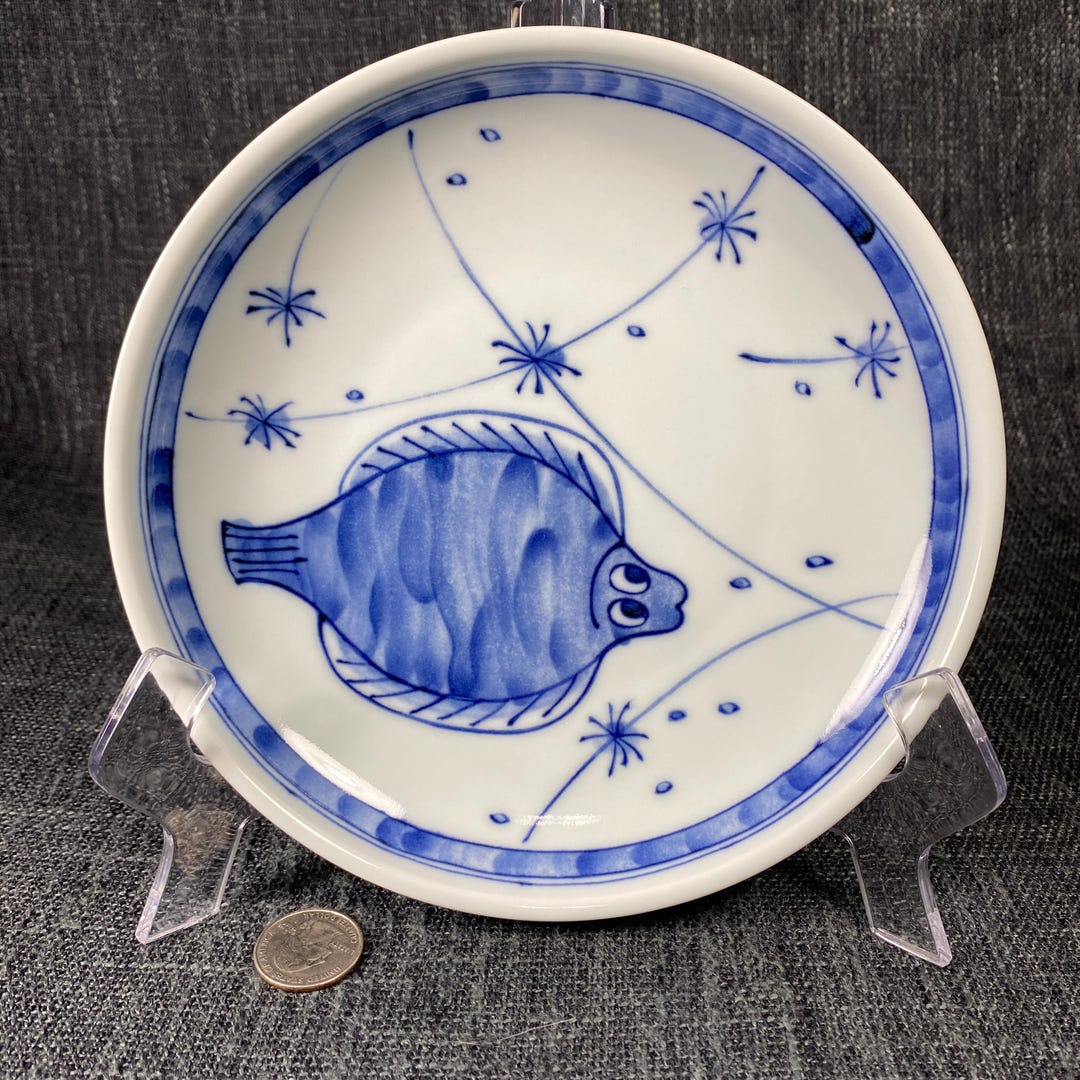 Mitsumine Flounder Fish Bowl Plate - Japanese Blue and White Ceramic, 7 ...