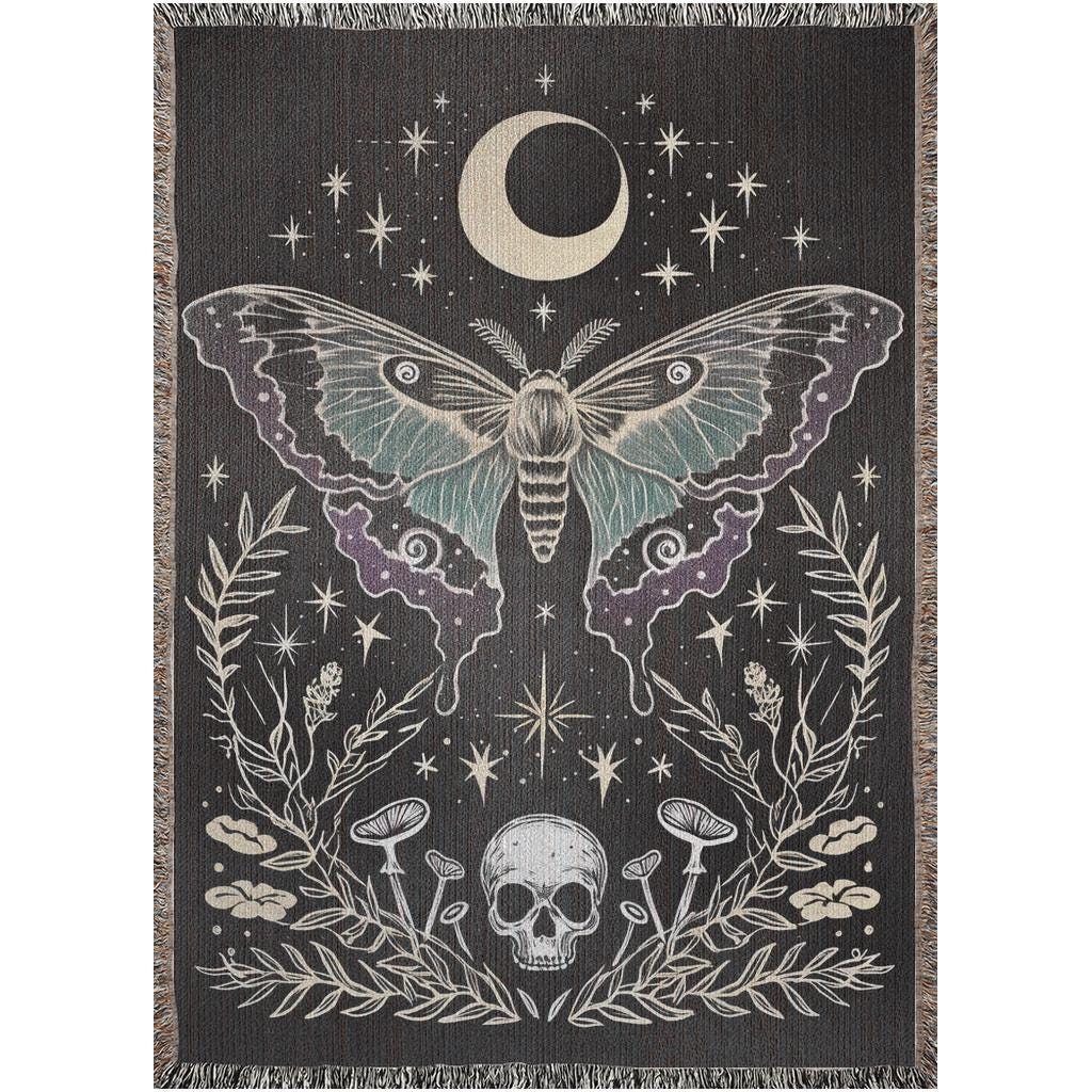 Gothic Lunar Moth Woven Blanket, Wall Hanging, Goth Home Decor, Throw ...
