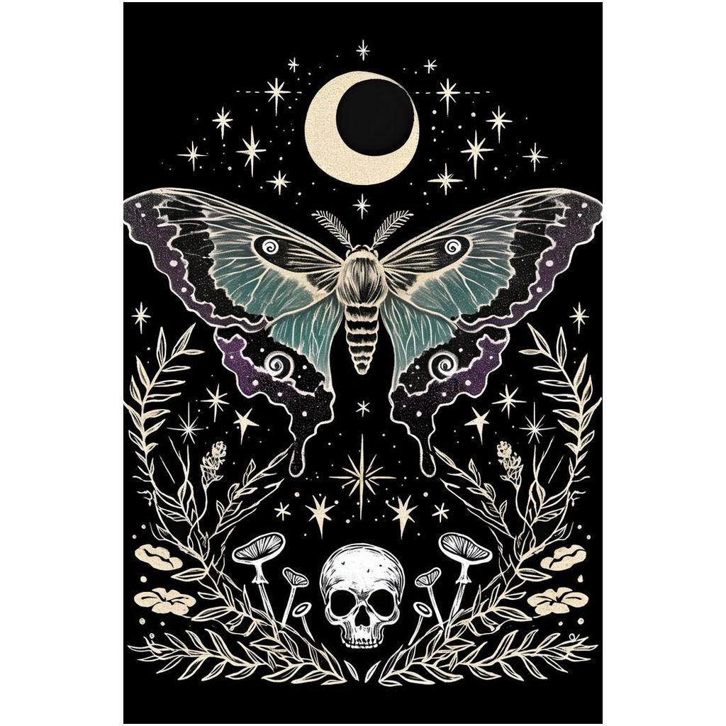 Lunar Moth Art Print, Goth Art, Moon Phase, Goth Art, Goth Decor ...
