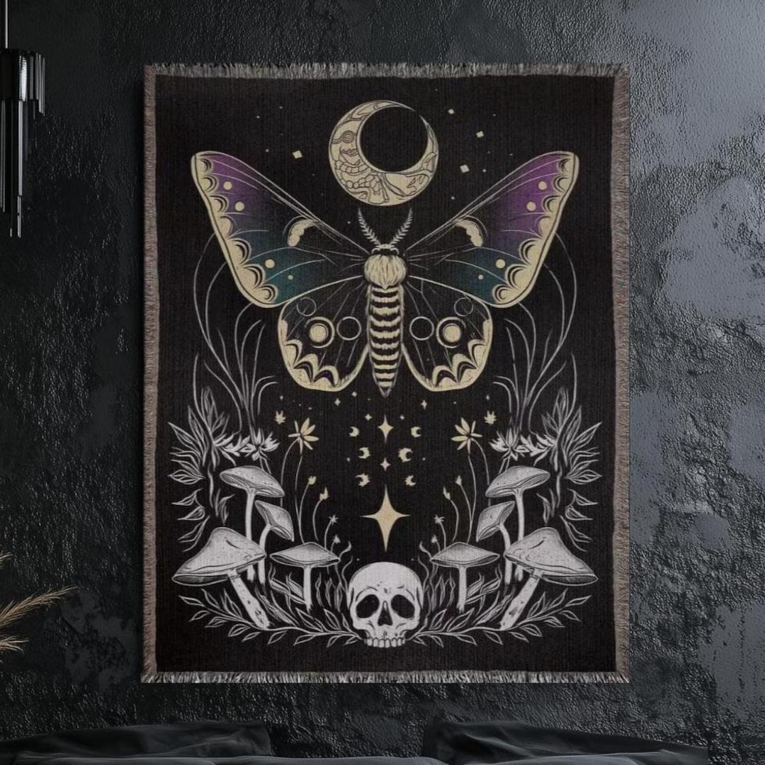 Gothic Lunar Moth Woven Blanket, Wall Hanging, Goth Decor, Throw ...