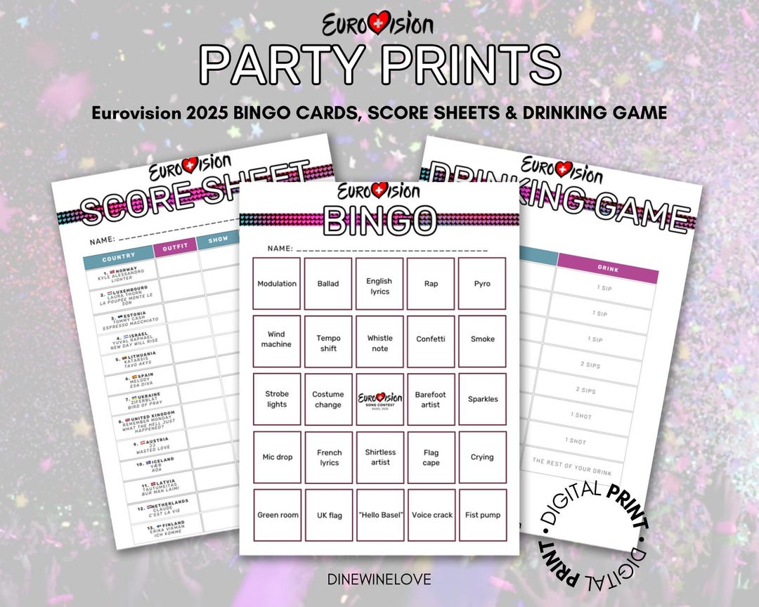 Eurovision Party Printables 2025: 14+ Eurovision Bingo Cards, Detailed ...