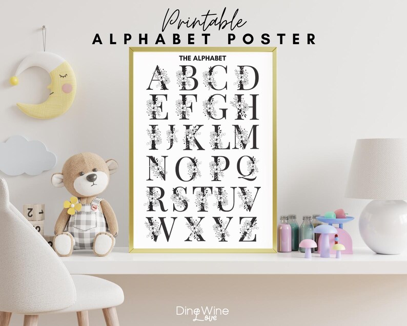 Alphabet Poster – A-Z Flower Alphabet Print – Kids Wall Art, Nursery ...