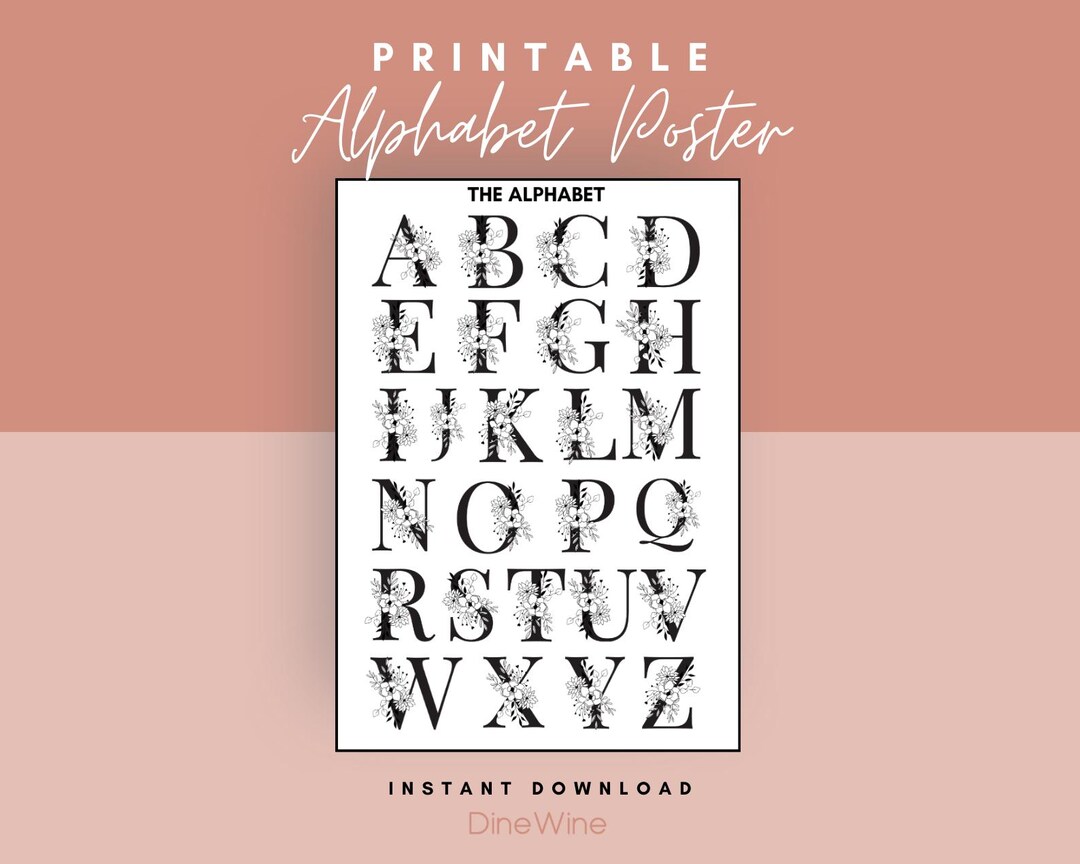 Alphabet Poster – A-Z Flower Alphabet Print – Kids Wall Art, Nursery ...