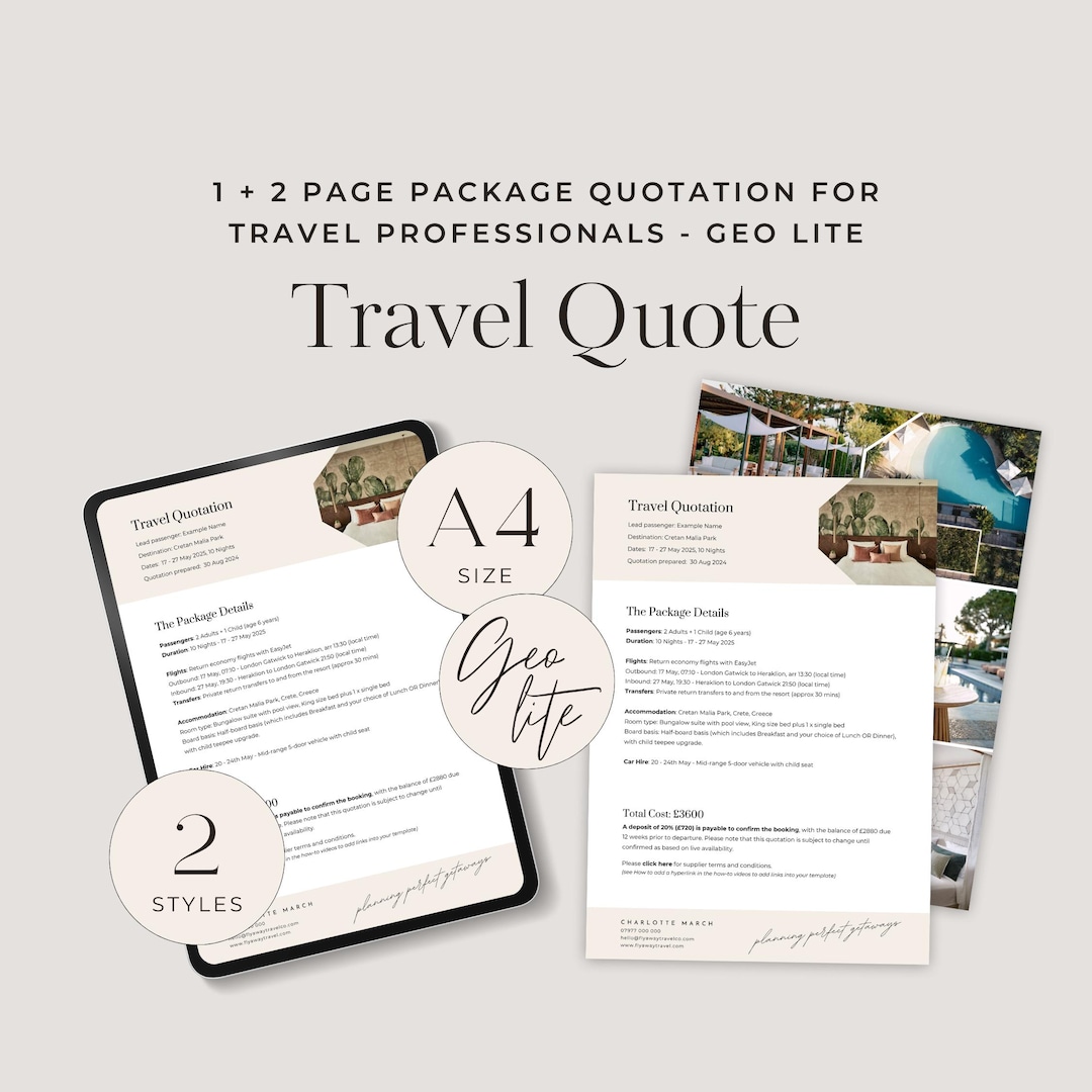 Travel Quotation Editable Template | Holiday Quote | Modern Clean ...