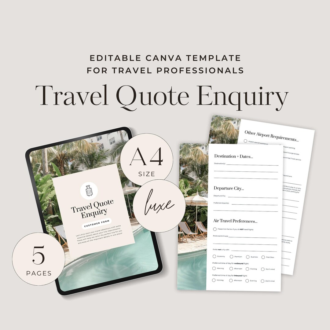 Travel Agent Editable Template | Travel Quote Request Form | Clean ...