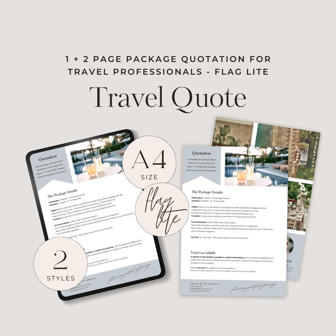 Editable Travel Quote Template | for Travel Agents | Canva A4 (digital ...