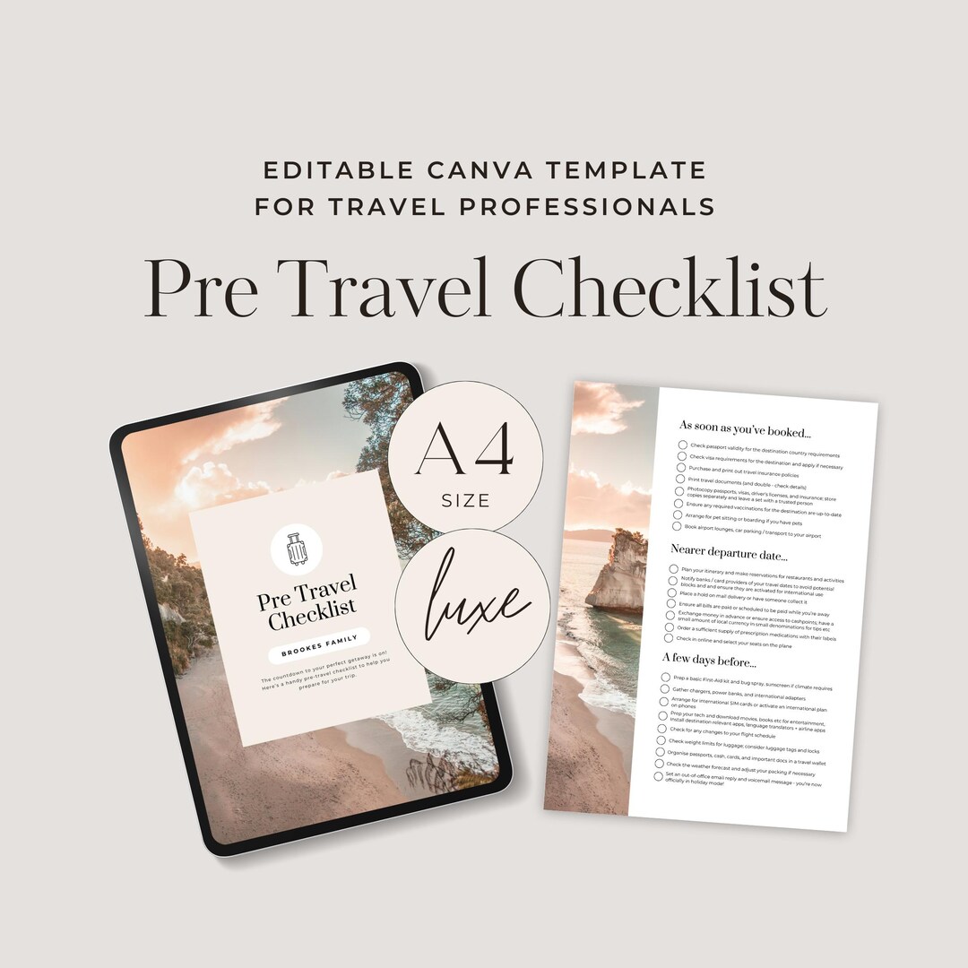 Pre Travel Checklist Editable Template | Holiday Checklist | Trip ...
