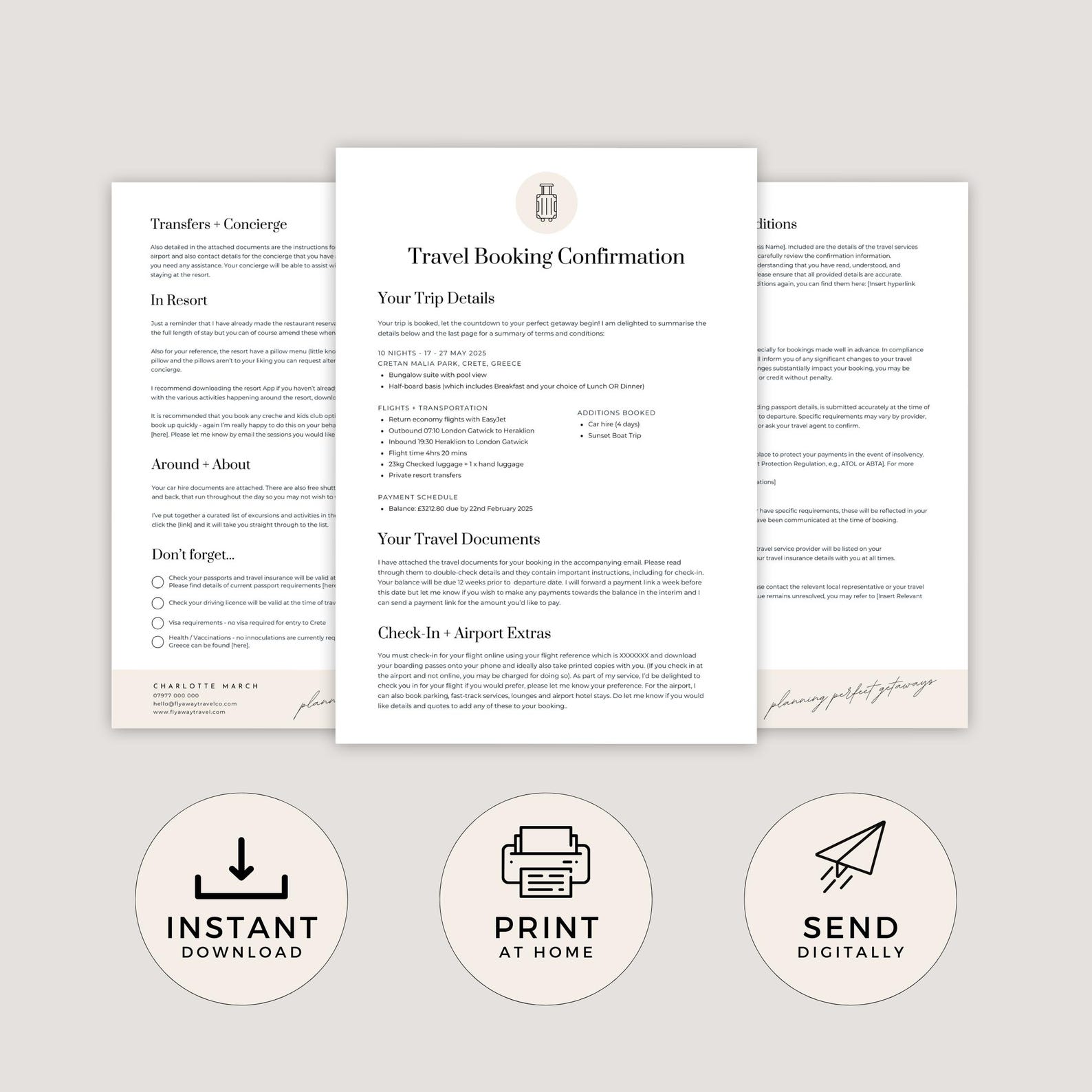 Travel Booking Confirmation Doc | Editable Template | Clean Aesthetic ...