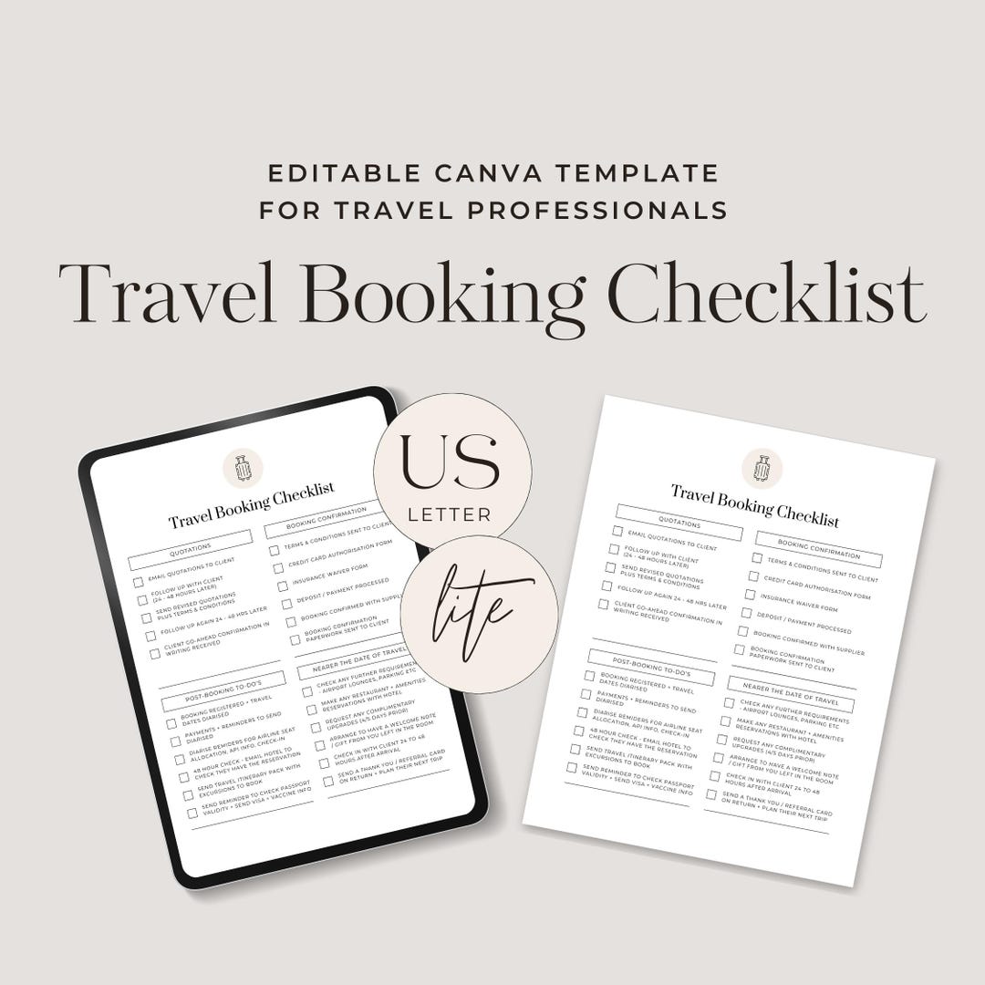 Travel Advisor Checklist Editable Template | Trip Booking Checklist ...