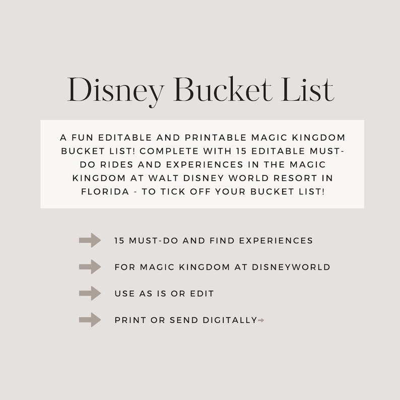 Disney’s Magic Kingdom Bucket List Template - Walt Disney World Resort ...