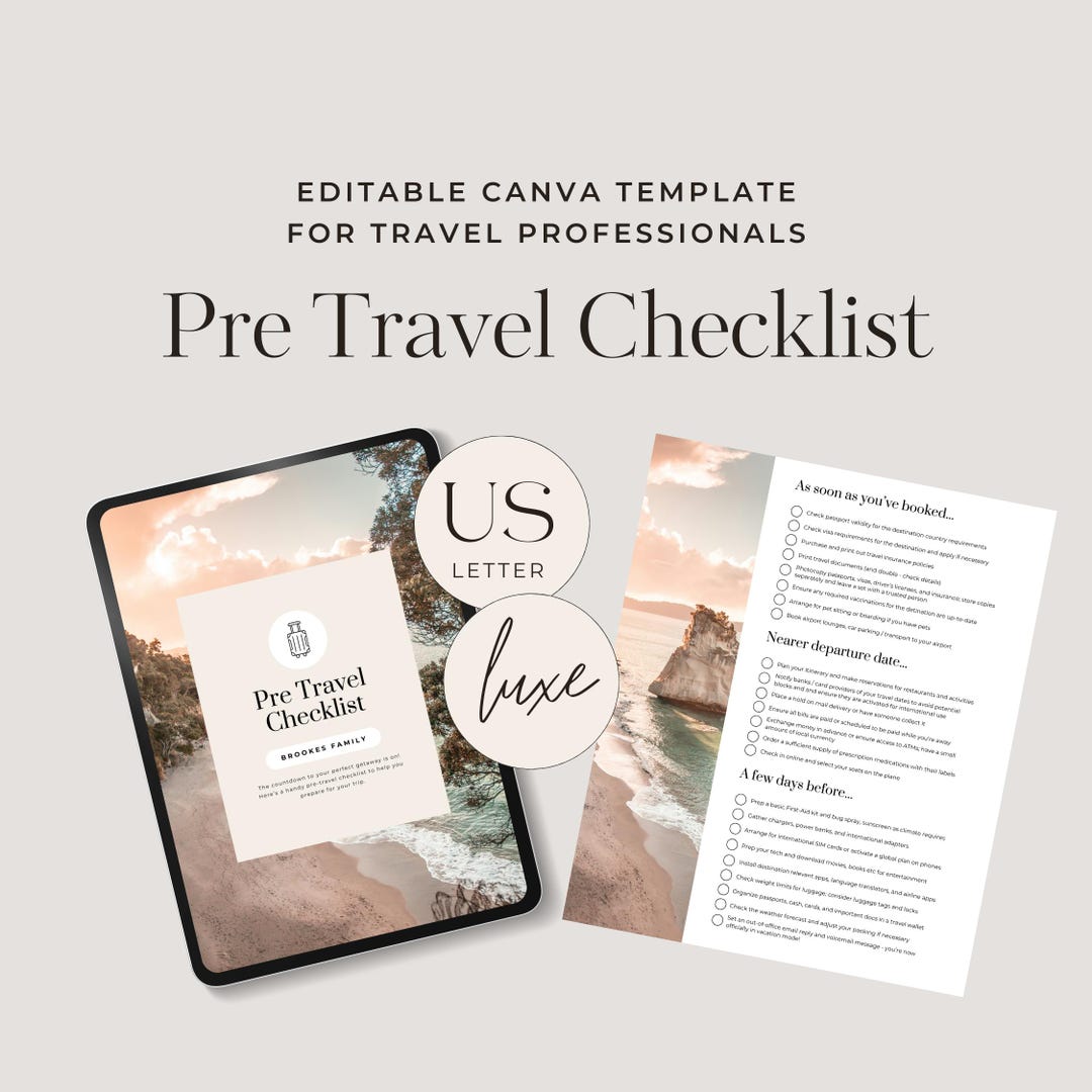 Pre Travel Checklist Editable Template | Vacation Checklist | Trip ...
