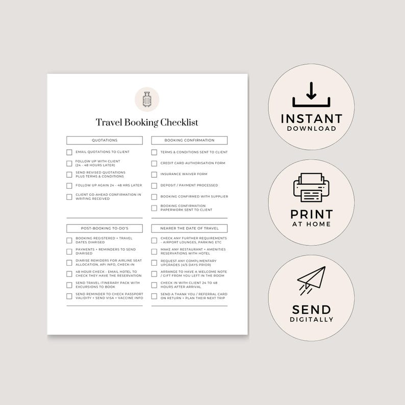 Travel Advisor Checklist Editable Template | Trip Booking Checklist ...