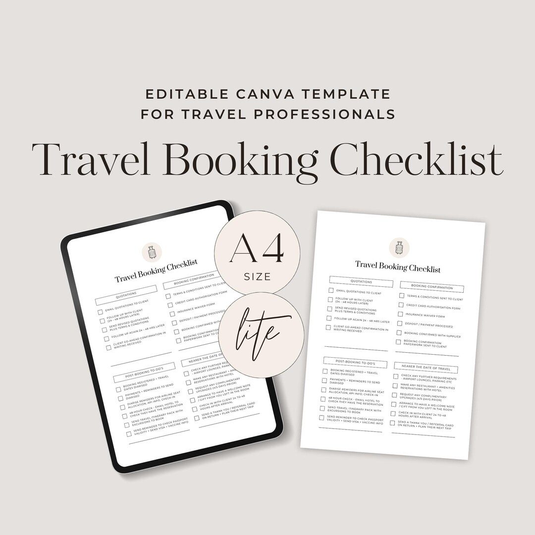 Travel Agent Checklist | Editable Canva Template, UK A4 (digital ...
