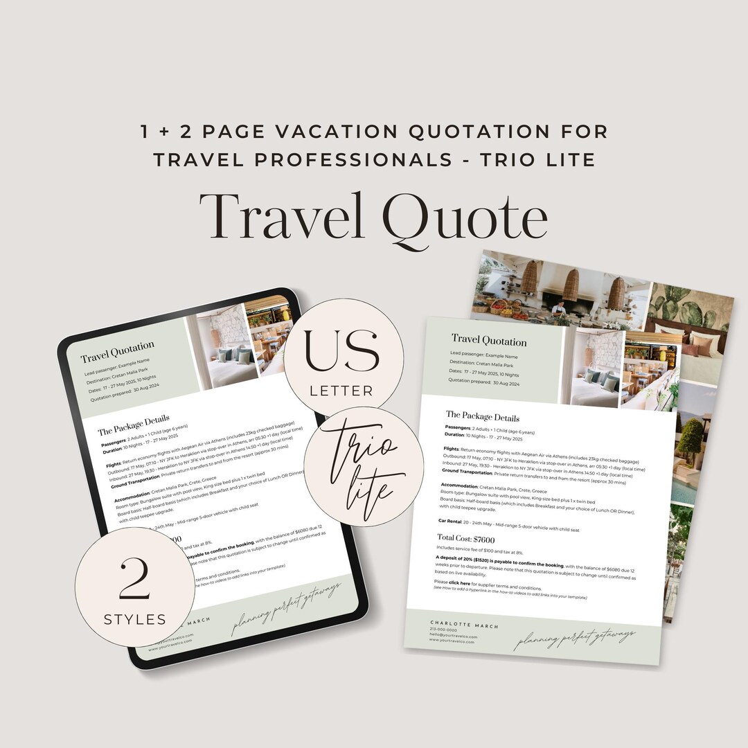 Travel Quote Template | Editable Canva Vacation Quotation, US Letter ...