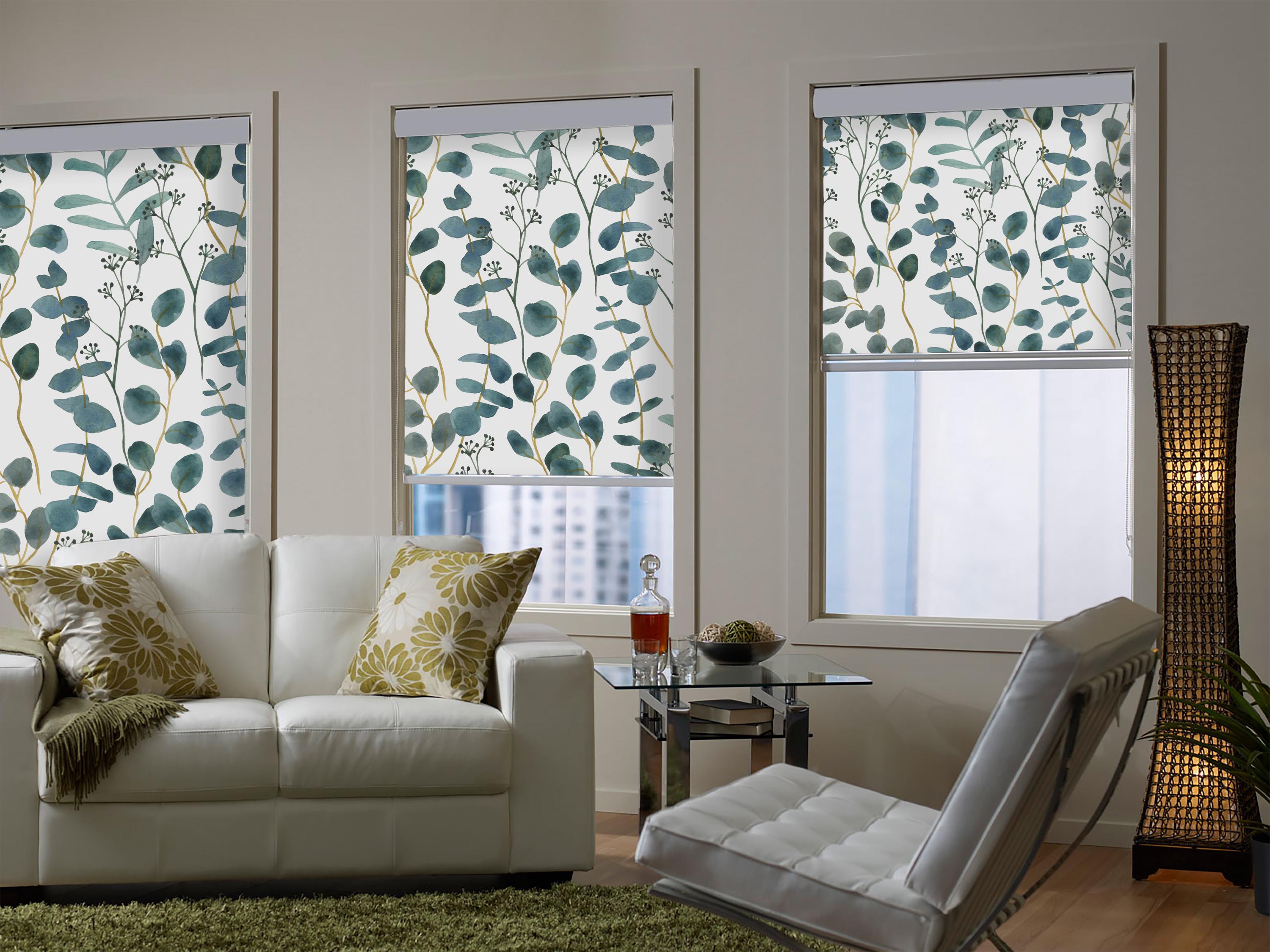 Elegant Eucalyptus Leaf Pattern Roller Blind - Modern Green Botanical ...