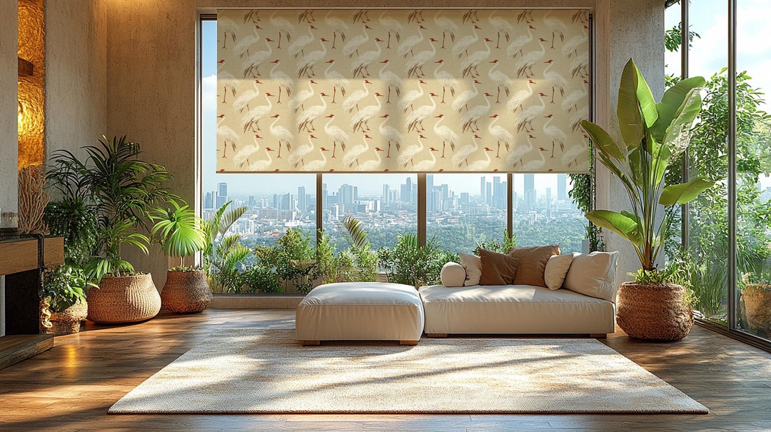 Elegant Crane Patterned Roller Blinds – Minimalist and Natural Elegance ...