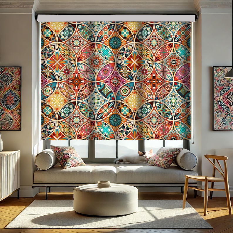 Colorful Geometric Pattern Roller Blind - Vibrant and Artistic Design for Modern Home Decor ...