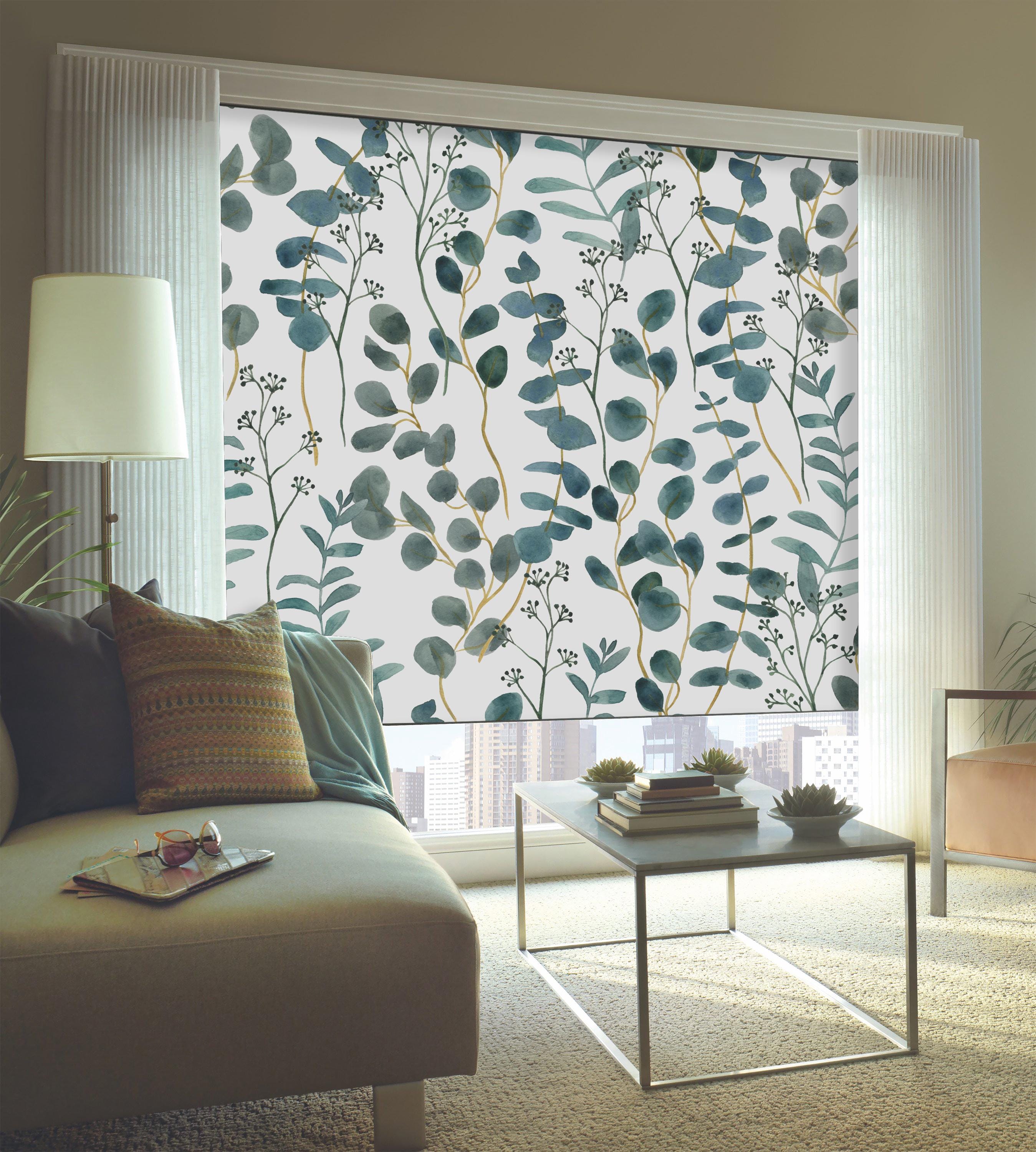 Elegant Eucalyptus Leaf Pattern Roller Blind - Modern Green Botanical ...