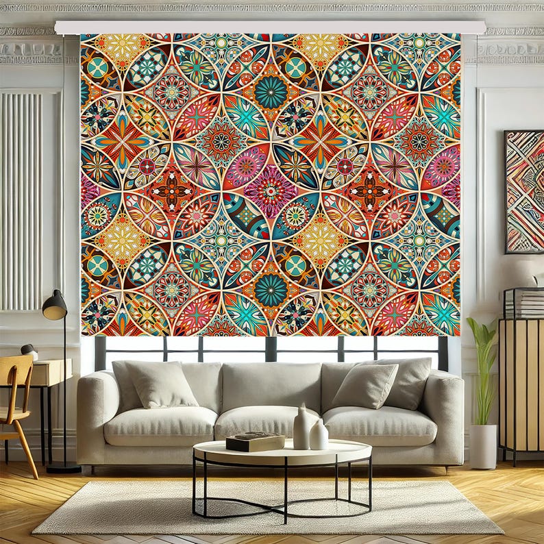 Colorful Geometric Pattern Roller Blind - Vibrant and Artistic Design ...