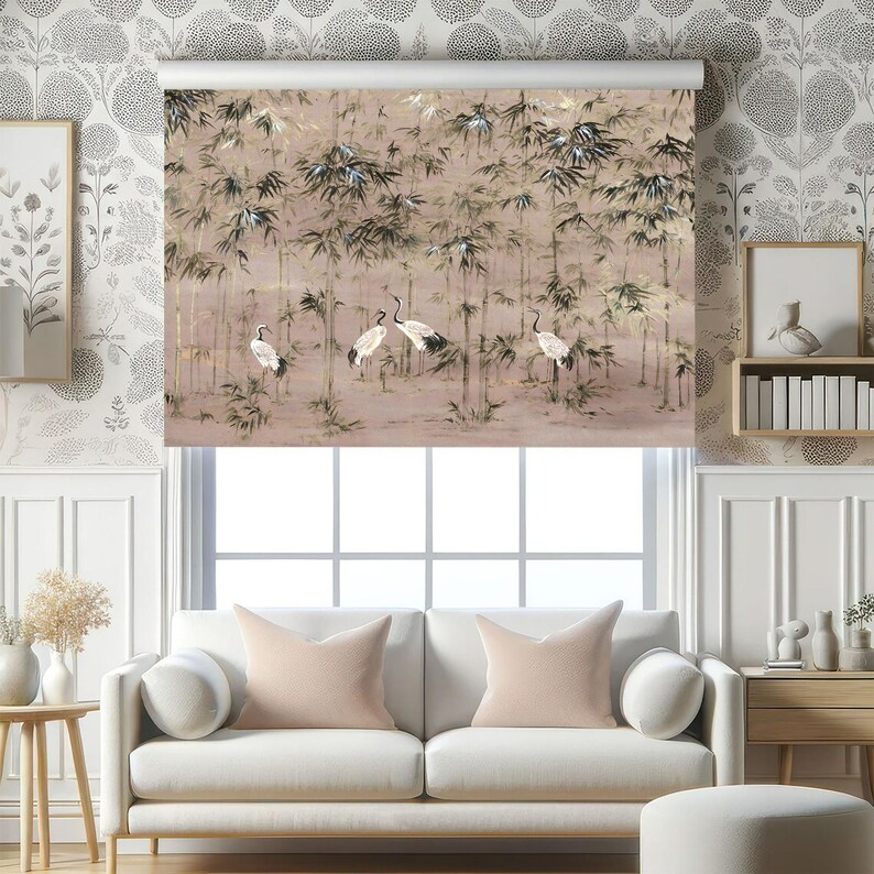 Crane Birds, - Vintage Chinoiserie , Roller Blind Printed, French Door ...