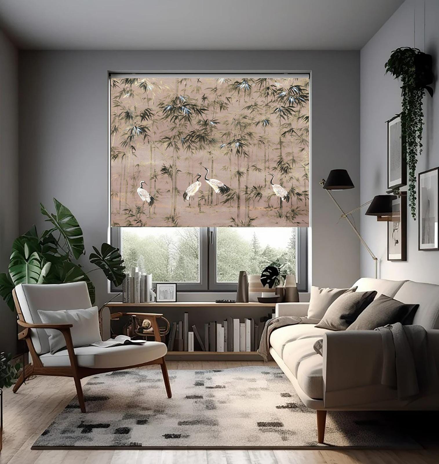 Crane Birds, - Vintage Chinoiserie , Roller Blind Printed, French Door ...