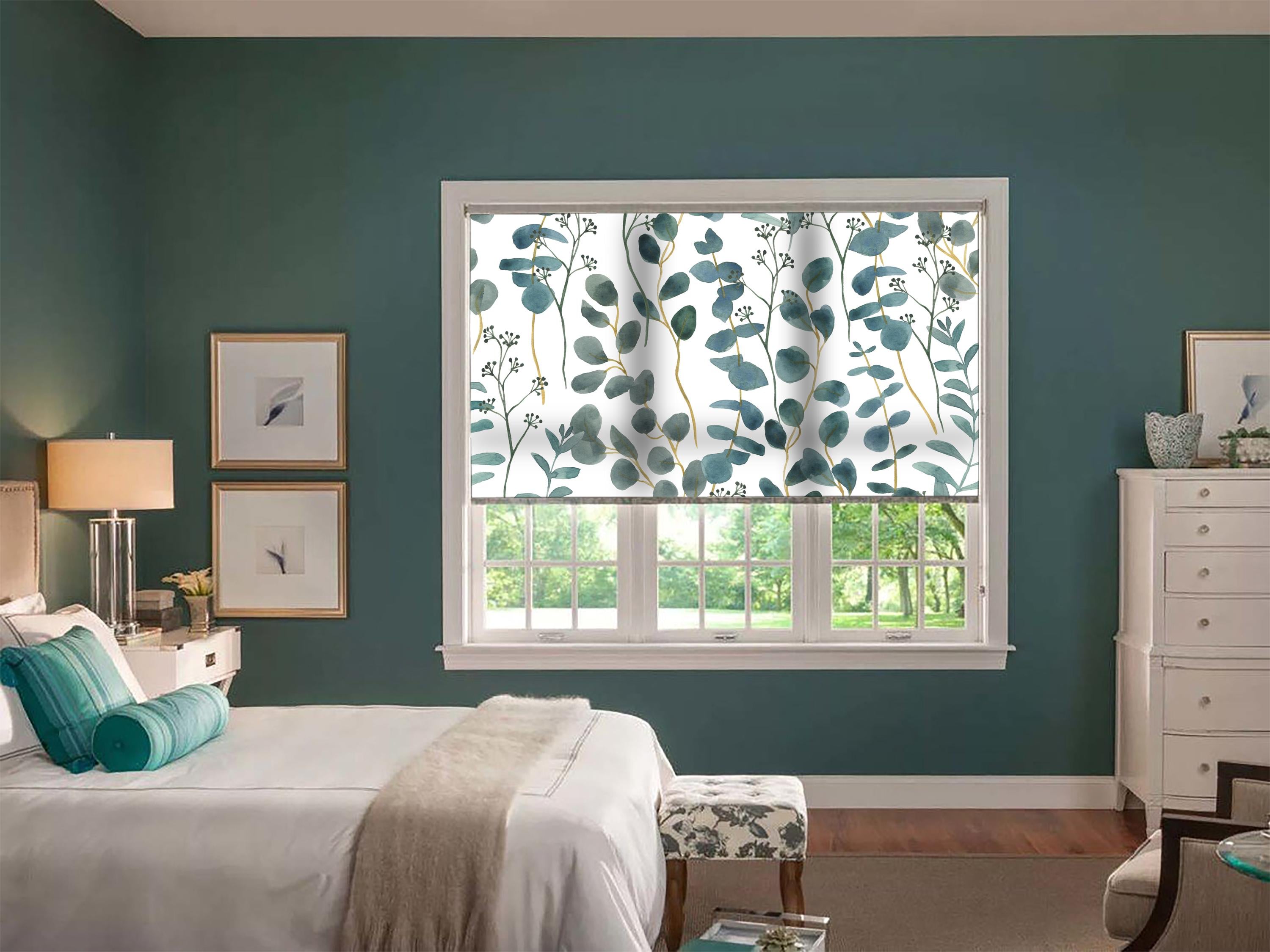 Elegant Eucalyptus Leaf Pattern Roller Blind - Modern Green Botanical ...